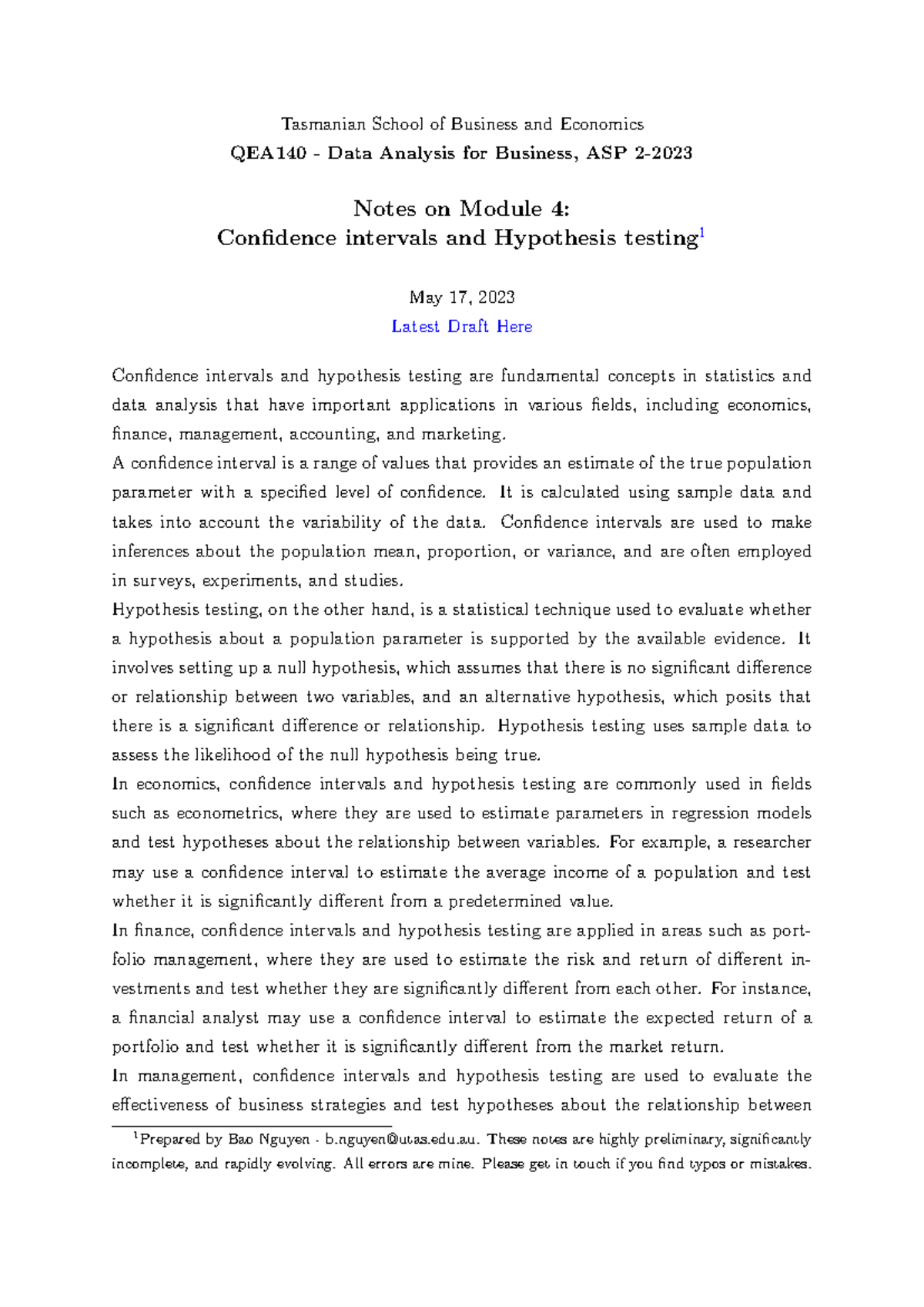 BEA140 ASP2 M4 notes - Tasmanian School of Business and Economics ...
