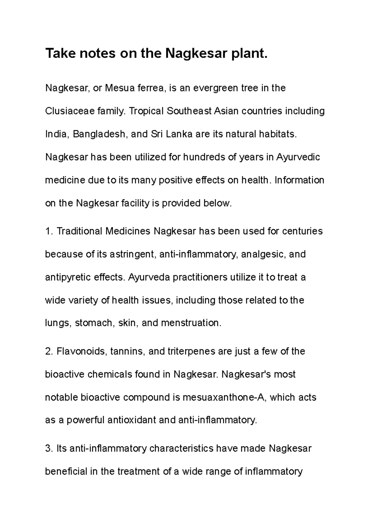 Take notes on the Nagkesar plant - Nagkesar, or Mesua ferrea, is an ...