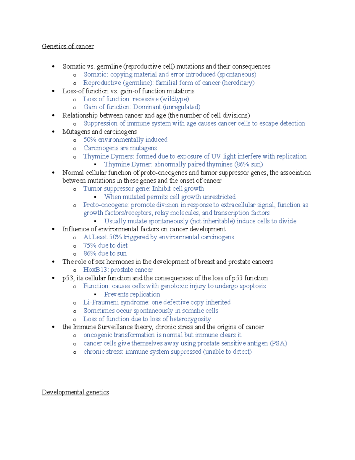 Human genetics exam 3 guide copy - Genetics of cancer Somatic vs ...