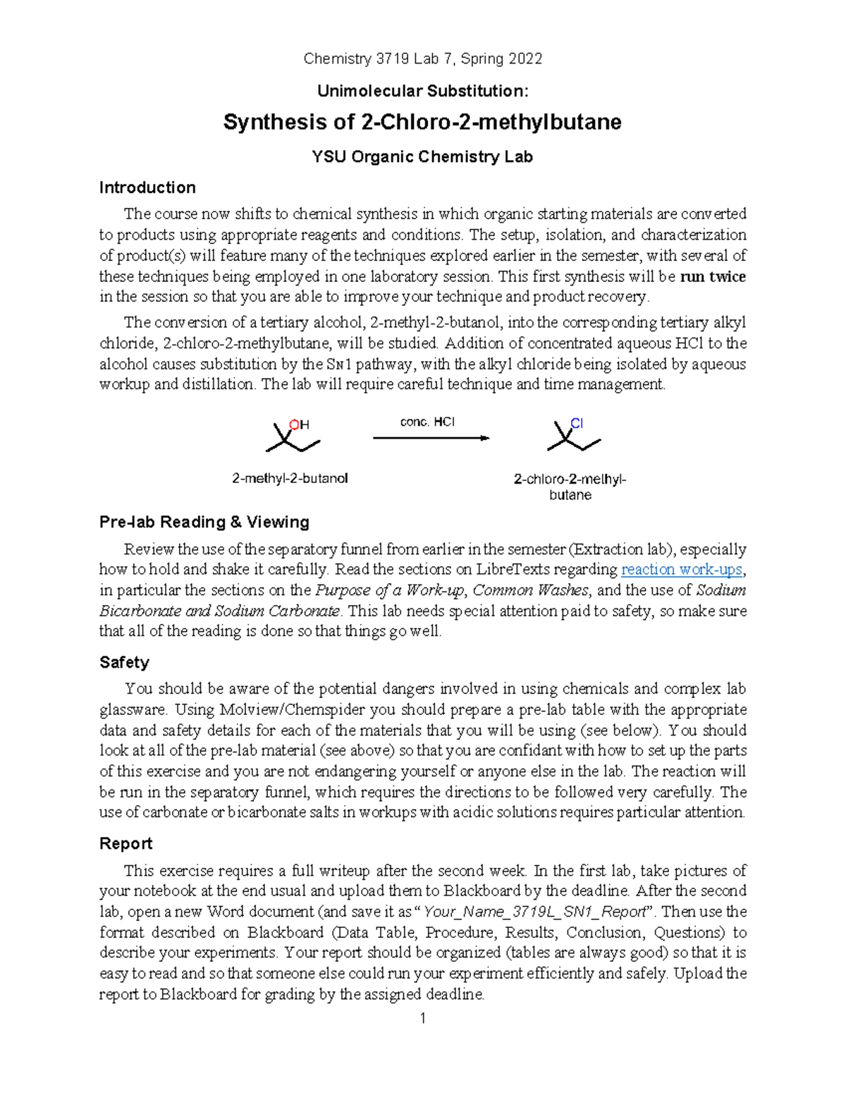 Wk9 Substitution Part1 S22 - Chemistry 3719 Lab 7, Spring 2022 1 ...