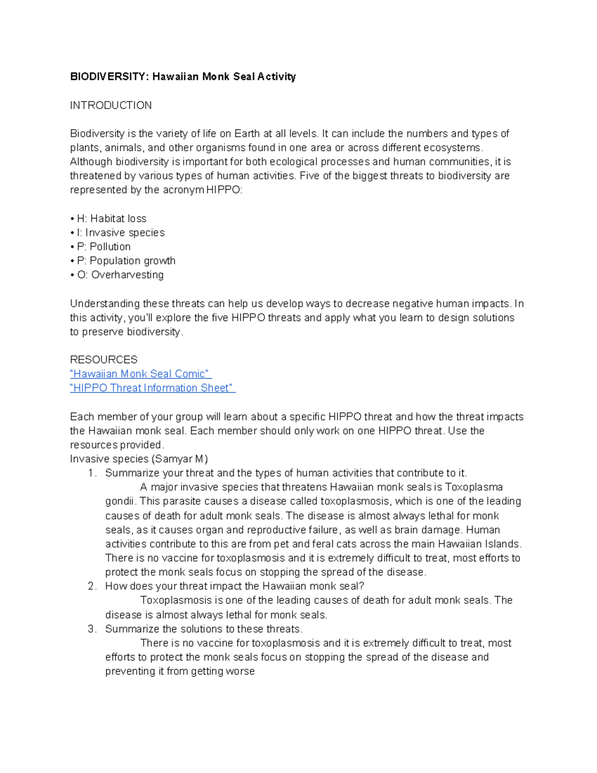 Hawaiian Monk Seal activity - Hippo - BIODIVERSITY: Hawaiian Monk Seal ...