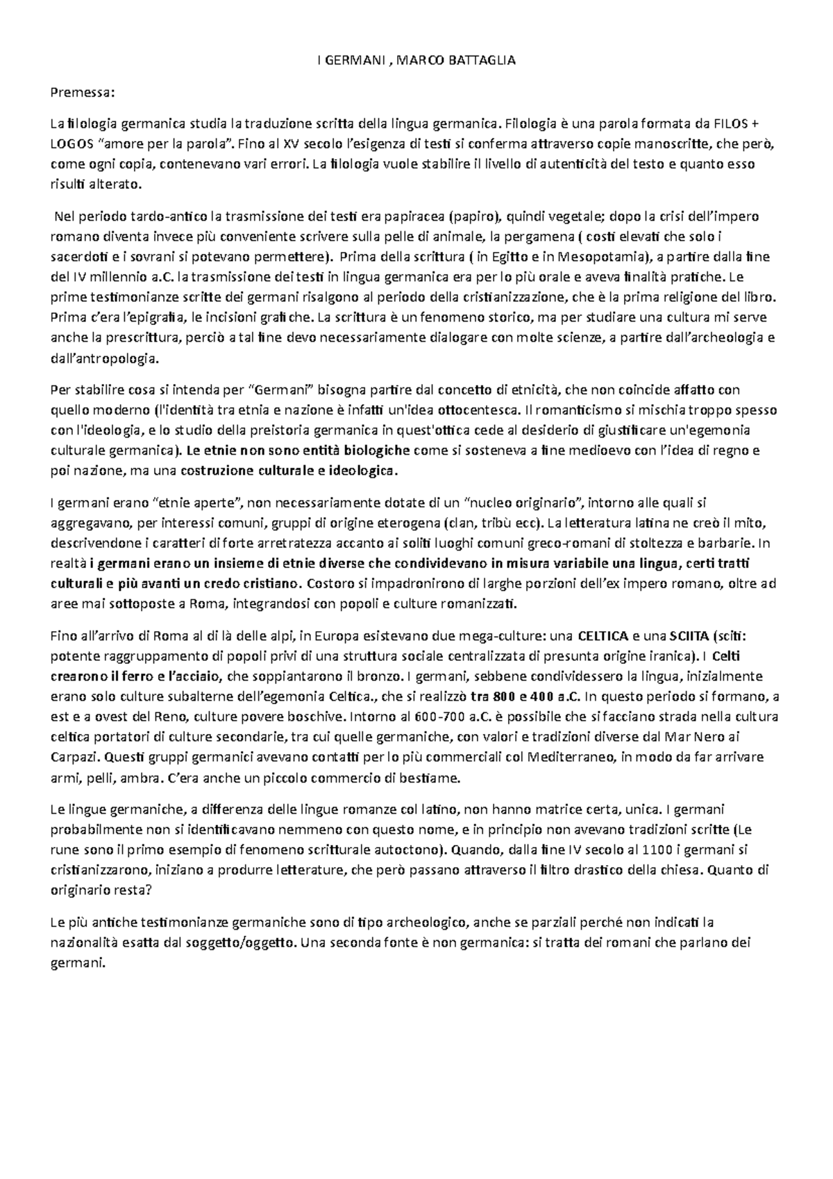 I germani - I GERMANI , MARCO BATTAGLIA Premessa: La filologia ...