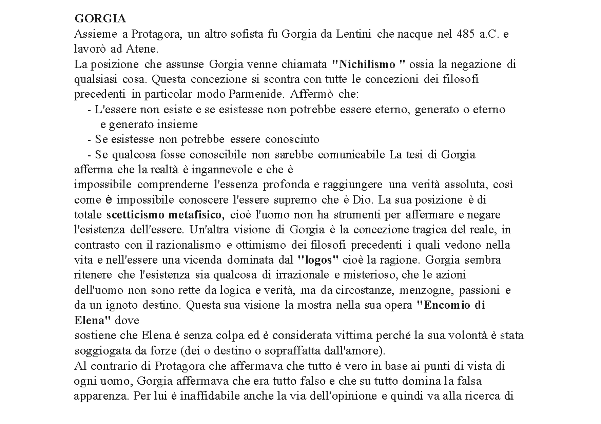 Gorgia - Riassunto e descrizione del personaggio - GORGIA Assieme a Protagora, un altro sofista ...