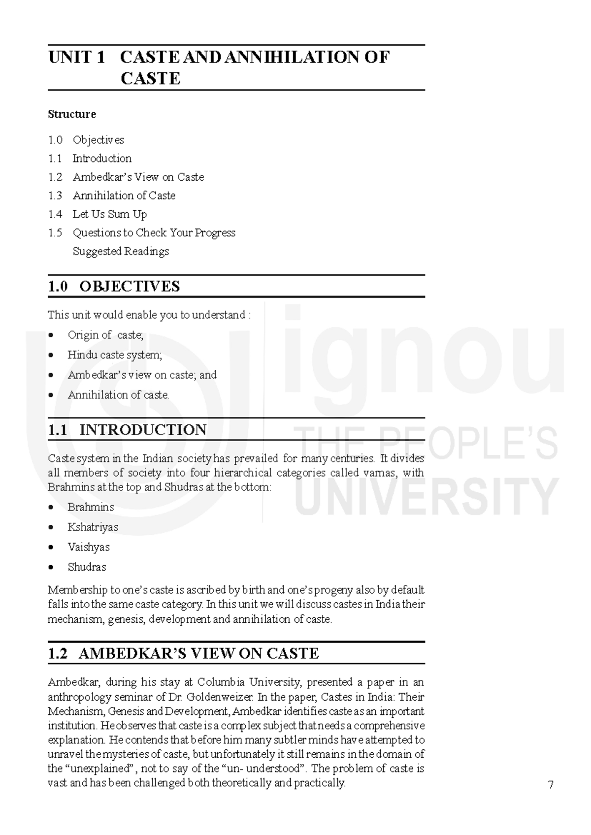 Ambedkar - easy to understand - Caste and Annihilation UNIT 1 CASTE AND ...