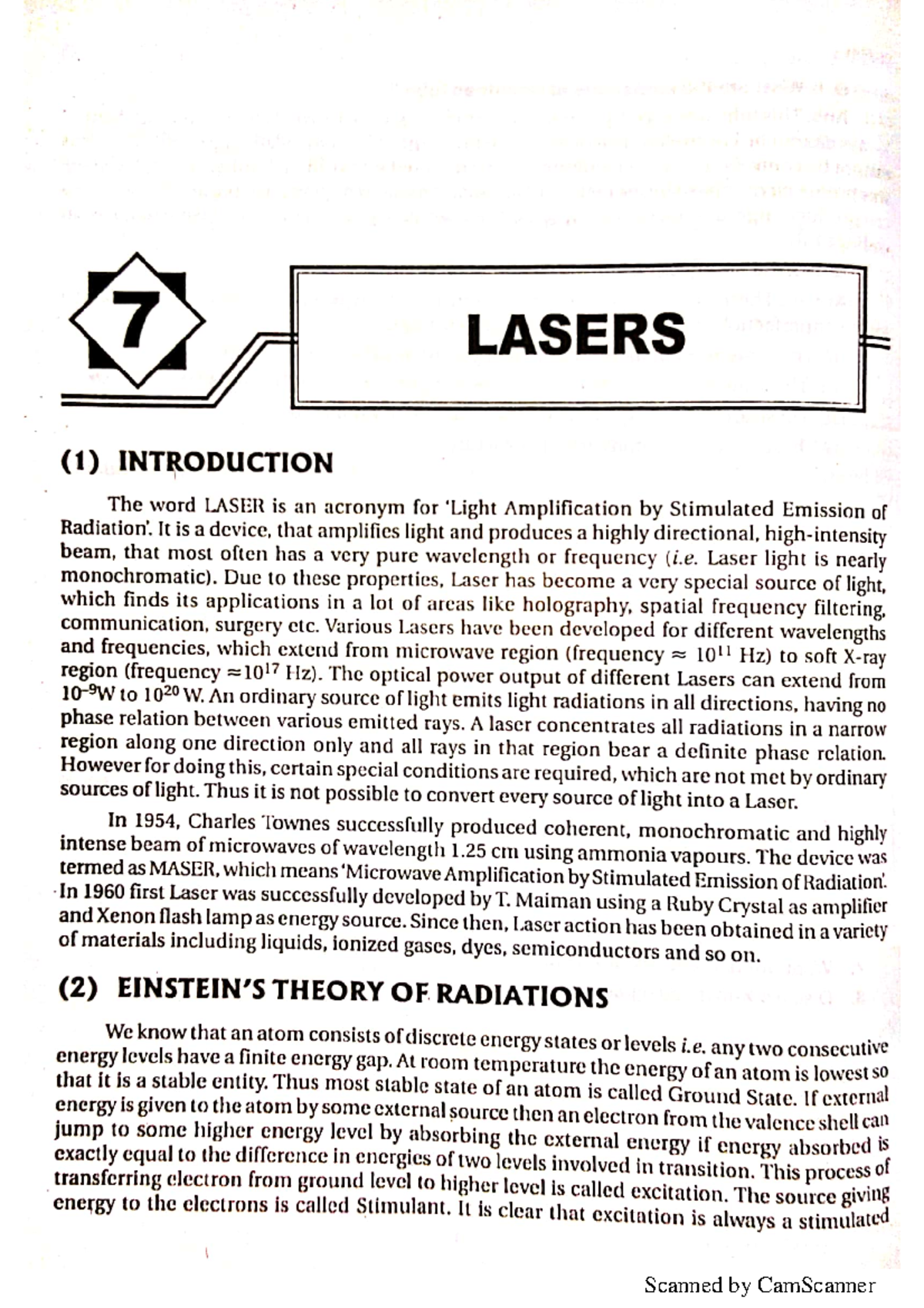 CH 7 - Lasers - These are the notes given by our professor. Go through ...