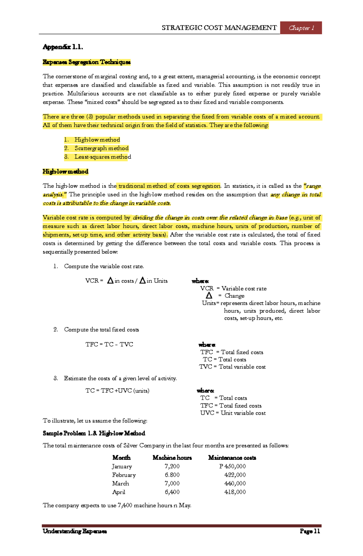 2 Expenses Segregation Techniques - Appendix 1. Expenses Segregation ...