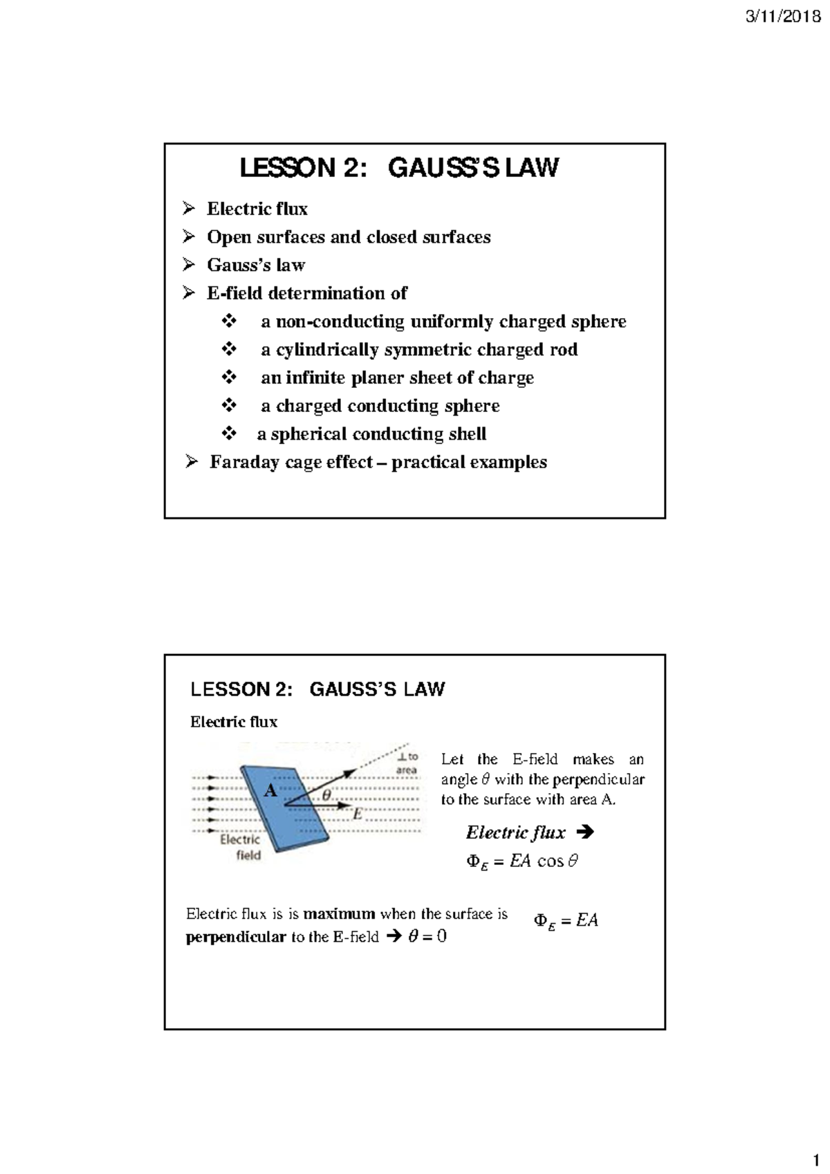 Lesson 2 - Gausss law - Electric flux Open surfaces and closed surfaces ...
