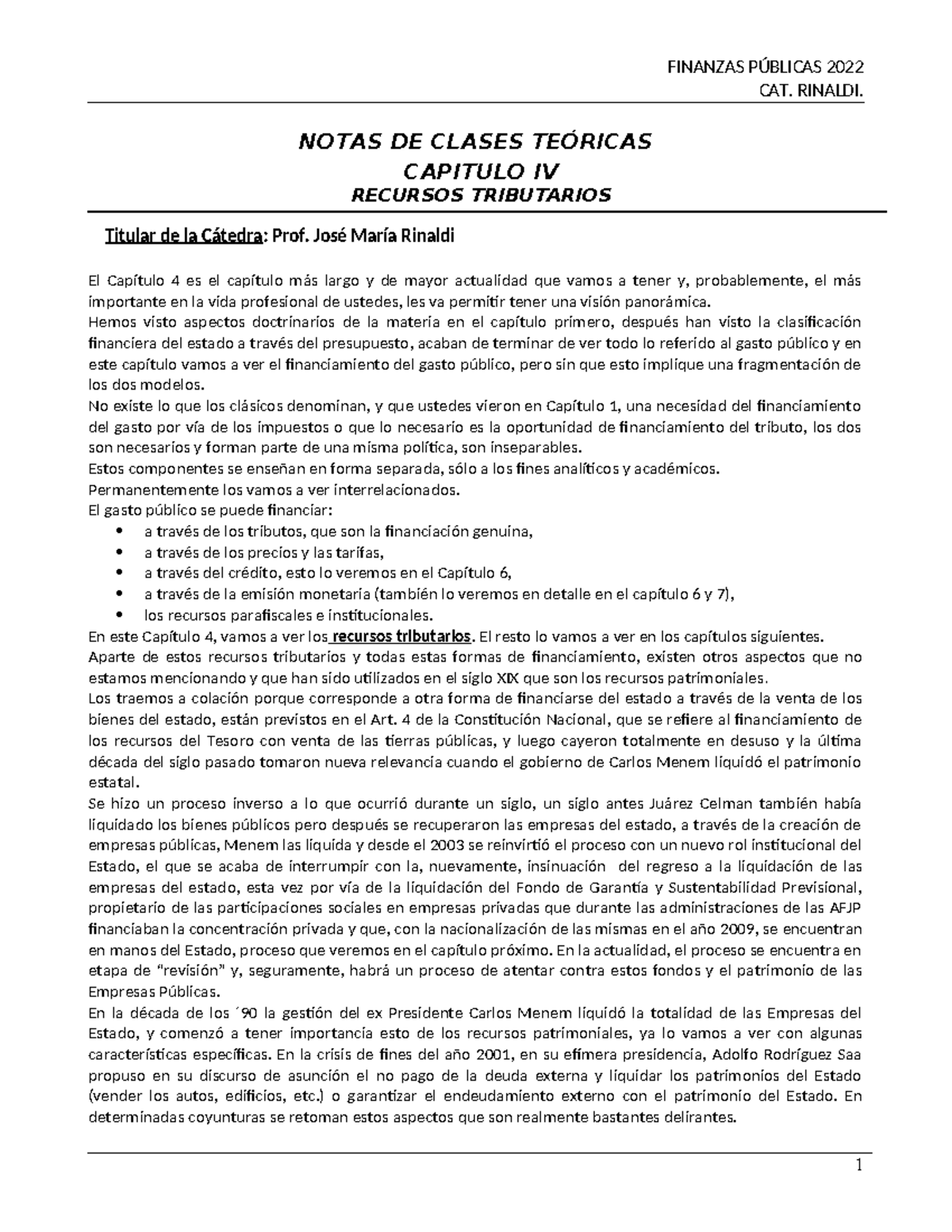 Notas de Clases. Capitulo 4 FP 2022 - CAT. RINALDI. NOTAS DE CLASES ...