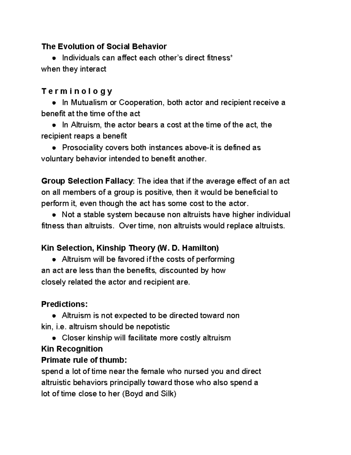 Honors 232-Lecture 7 - Lecture notes 7 - The Evolution of Social ...