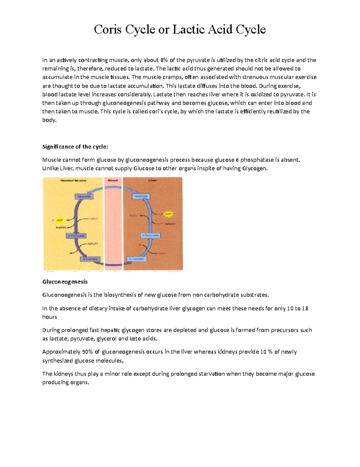 Coris Cycle or Lactic Acid Cycle - In an actively contracting muscle ...