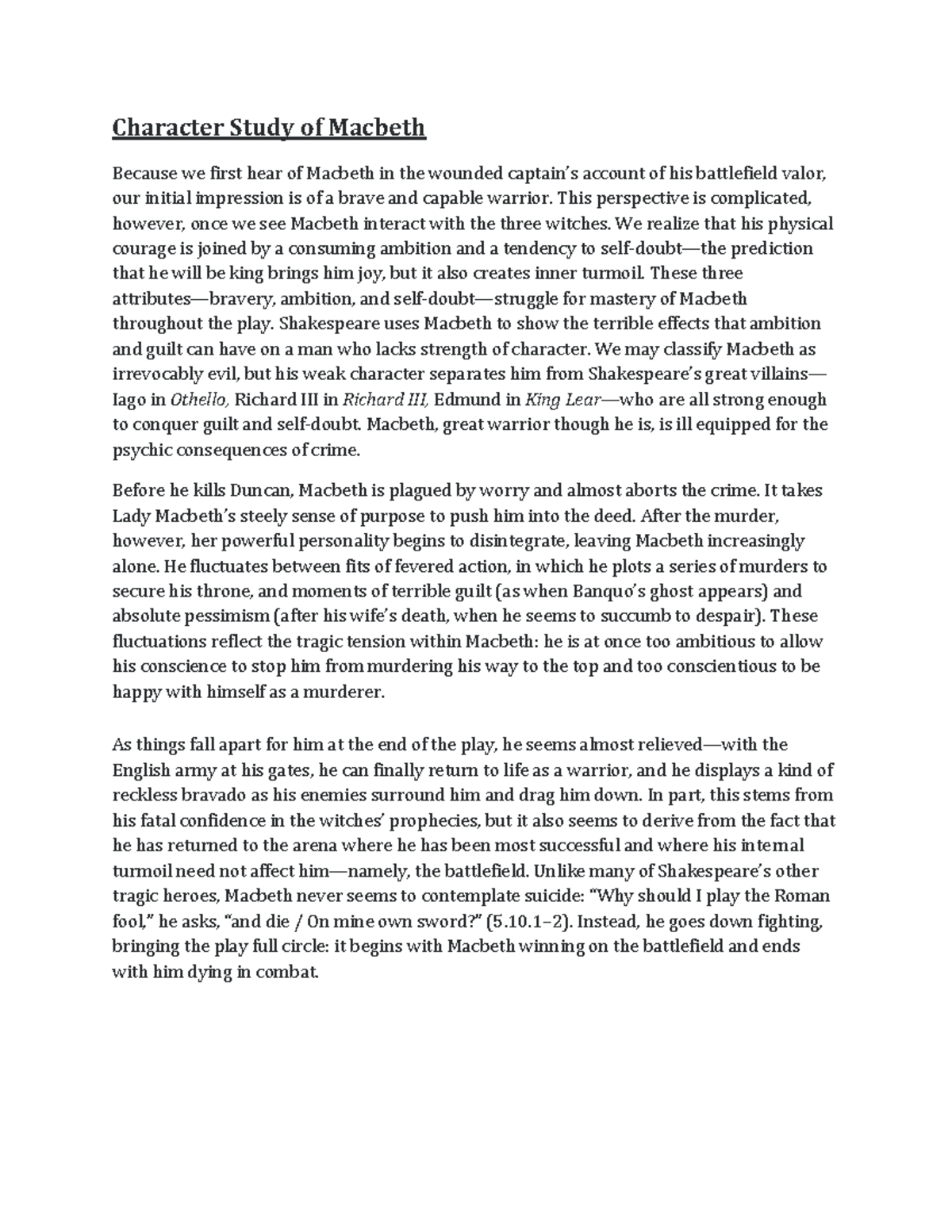 Character Study of Macbeth - Character Study of Macbeth Because we ...