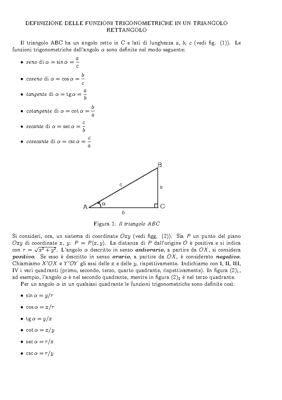 Trigonometria - la tabella di trignometria per gli esercizi di ...