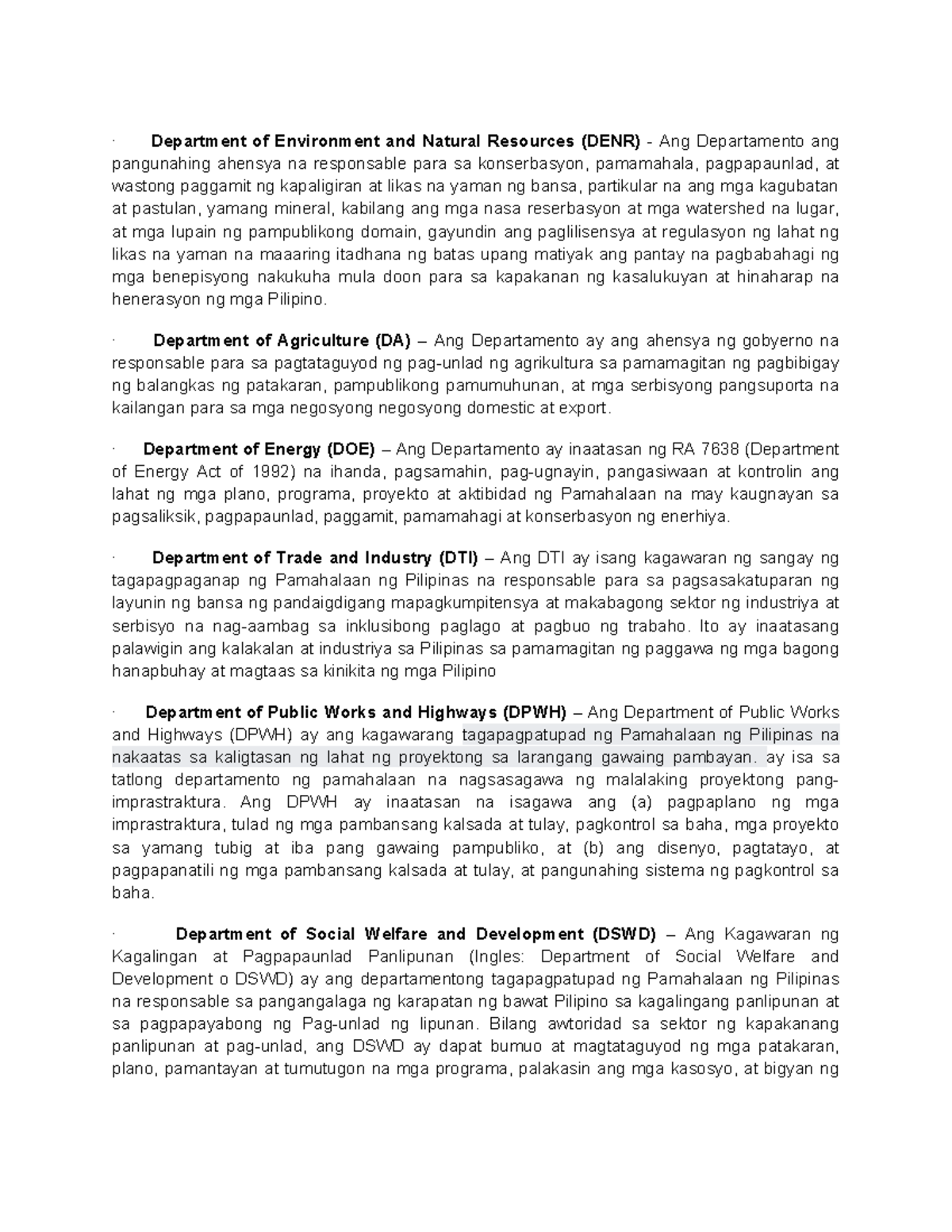 Fili agencies - · Department of Environment and Natural Resources (DENR ...