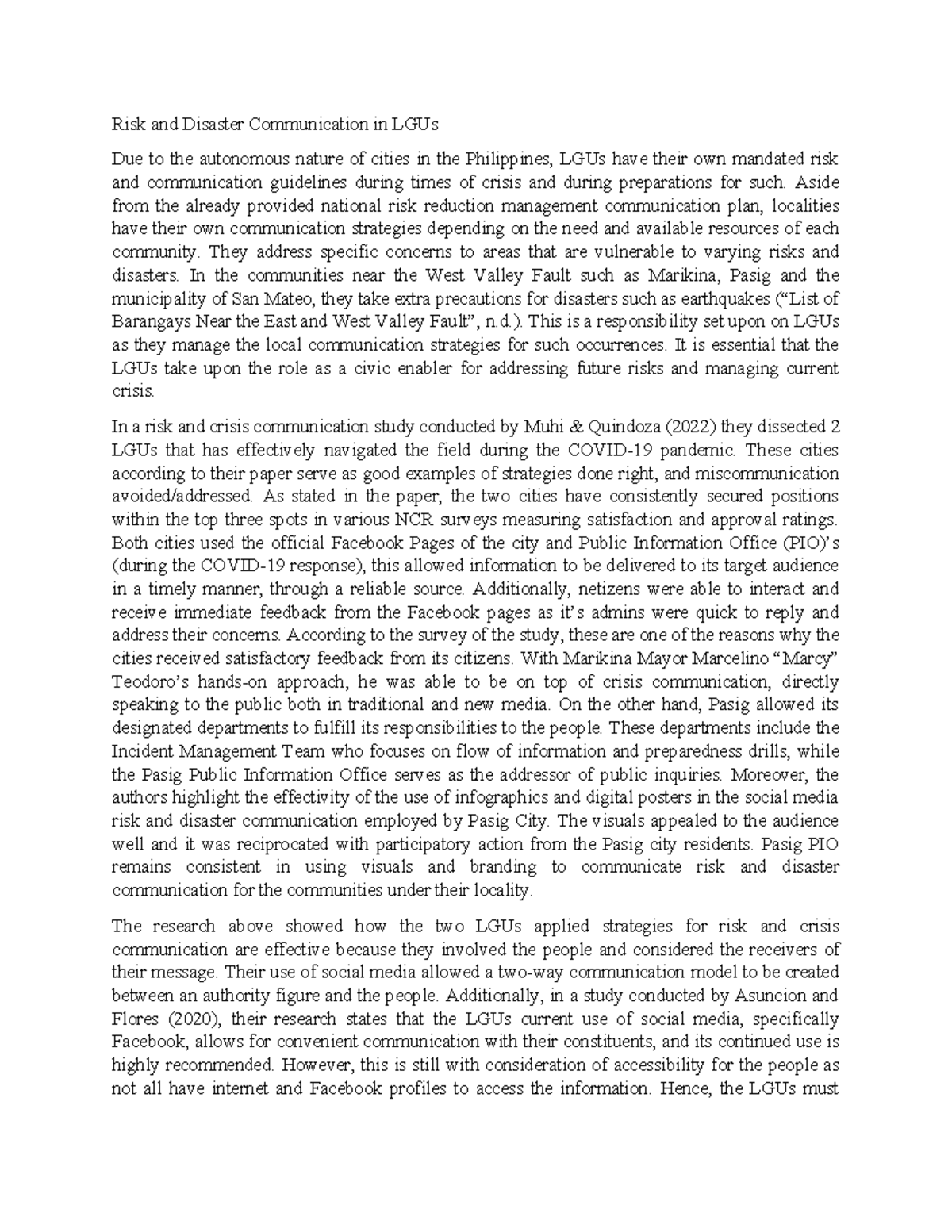 Risk and Disaster Communication in LGUs - Aside from the already ...