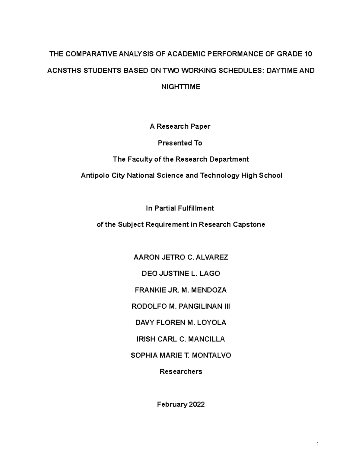 THE Comparative Analysis OF Academic Performance OF Grade 10 Acnsths ...