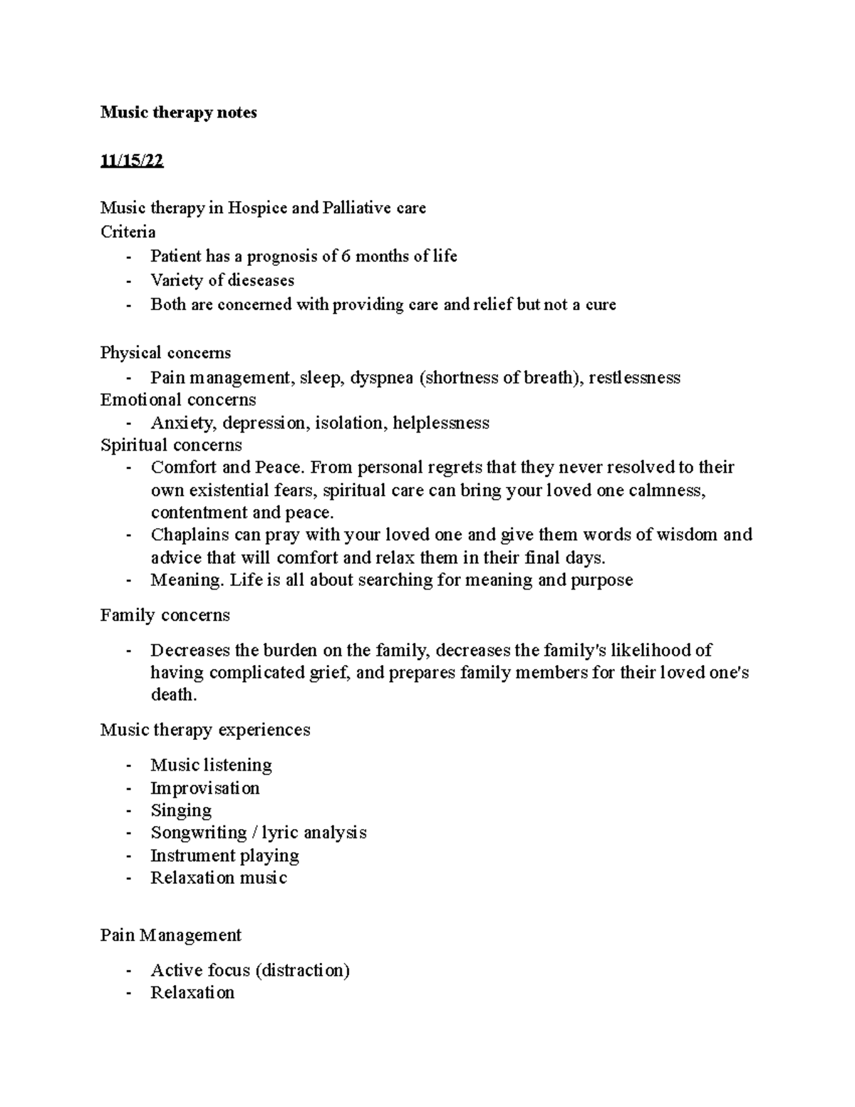 Music therapy notes 3 - Music therapy notes 11/15/ Music therapy in ...