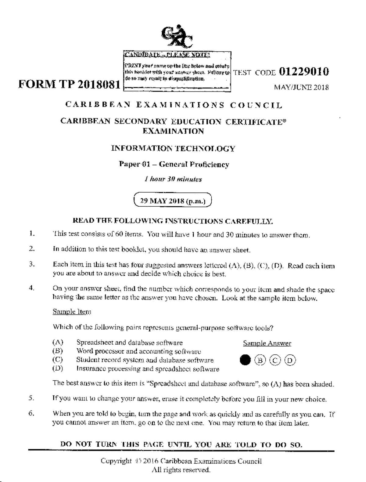 CSEC Information Technology June 2018 P1 - Studocu