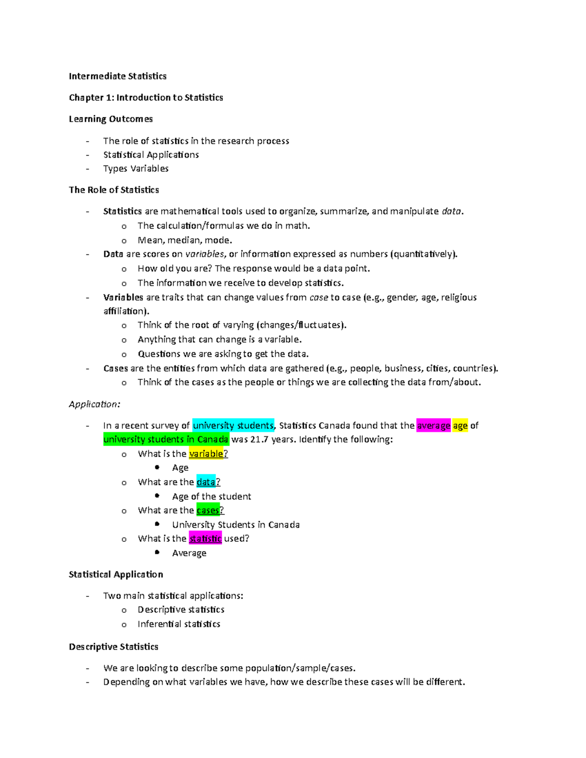 Intermediate Statistics Notes - Intermediate Statistics Chapter 1 ...