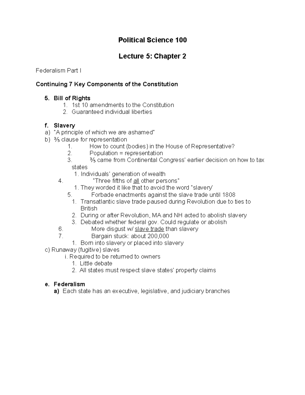 Lecture 5 - Federalism - Political Science 100 Lecture 5: Chapter 2 ...