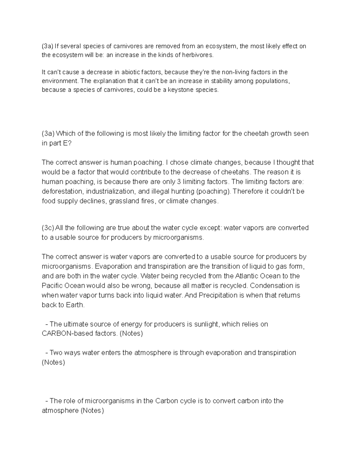 Bio. Corrections Relearning - (3a) If several species of carnivores are ...