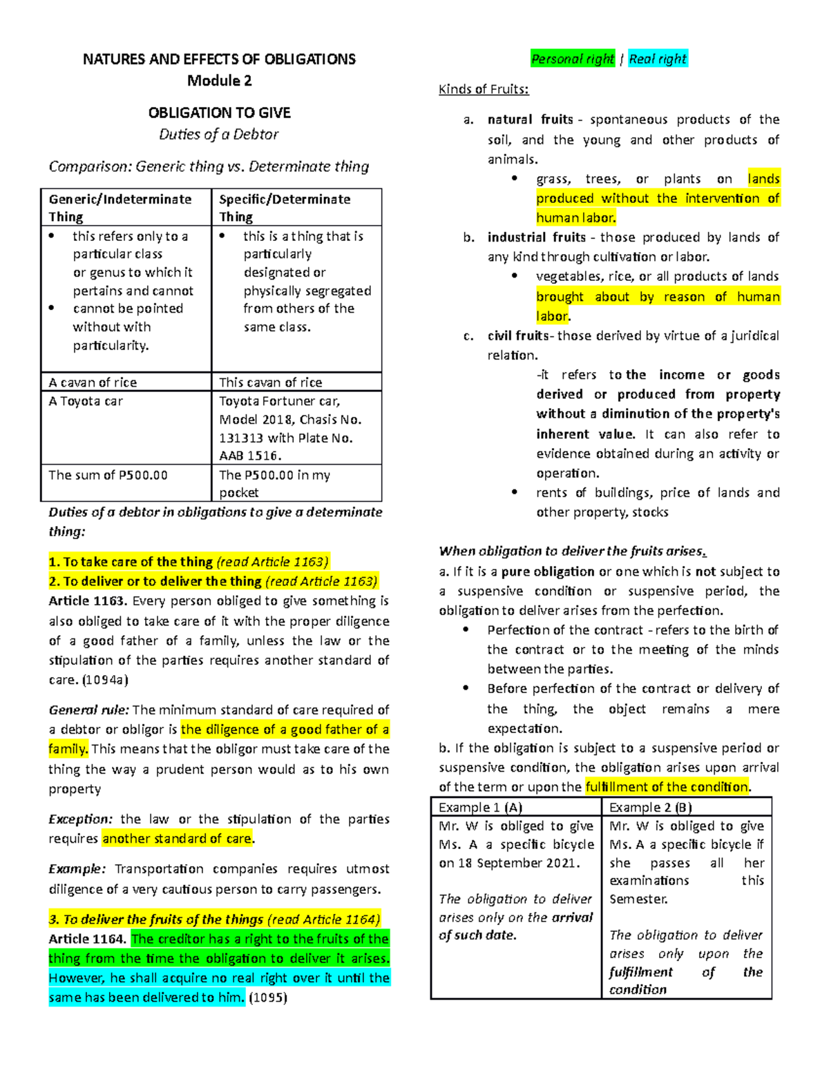 Obligation To Give - NATURES AND EFFECTS OF OBLIGATIONS Module 2 ...