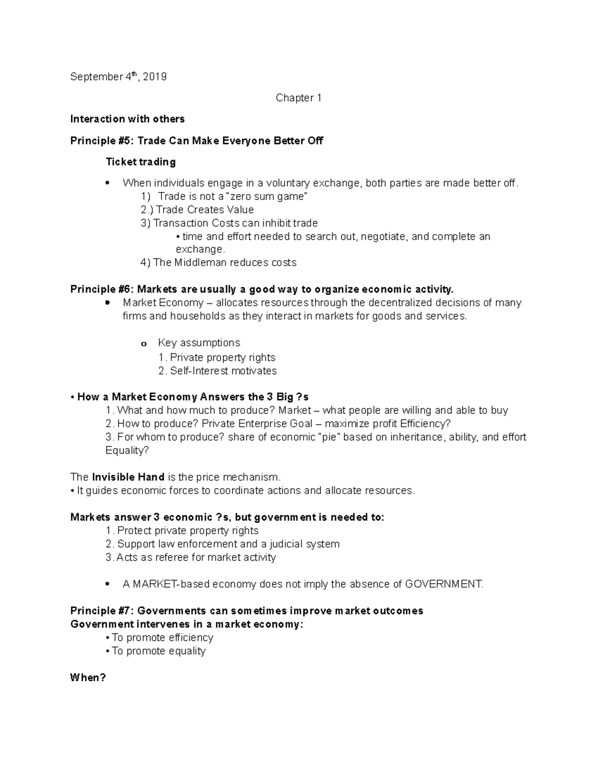 ECO 201 - Chapter 1 part 2 Notes - September 4th, 2019 Chapter 1 ...