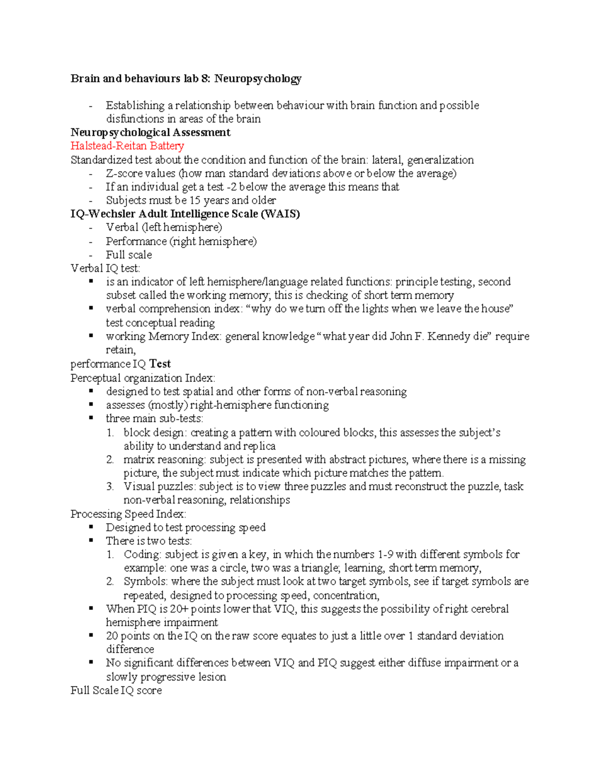 Brain and behaviours lab notes - Brain and behaviours lab 8 ...