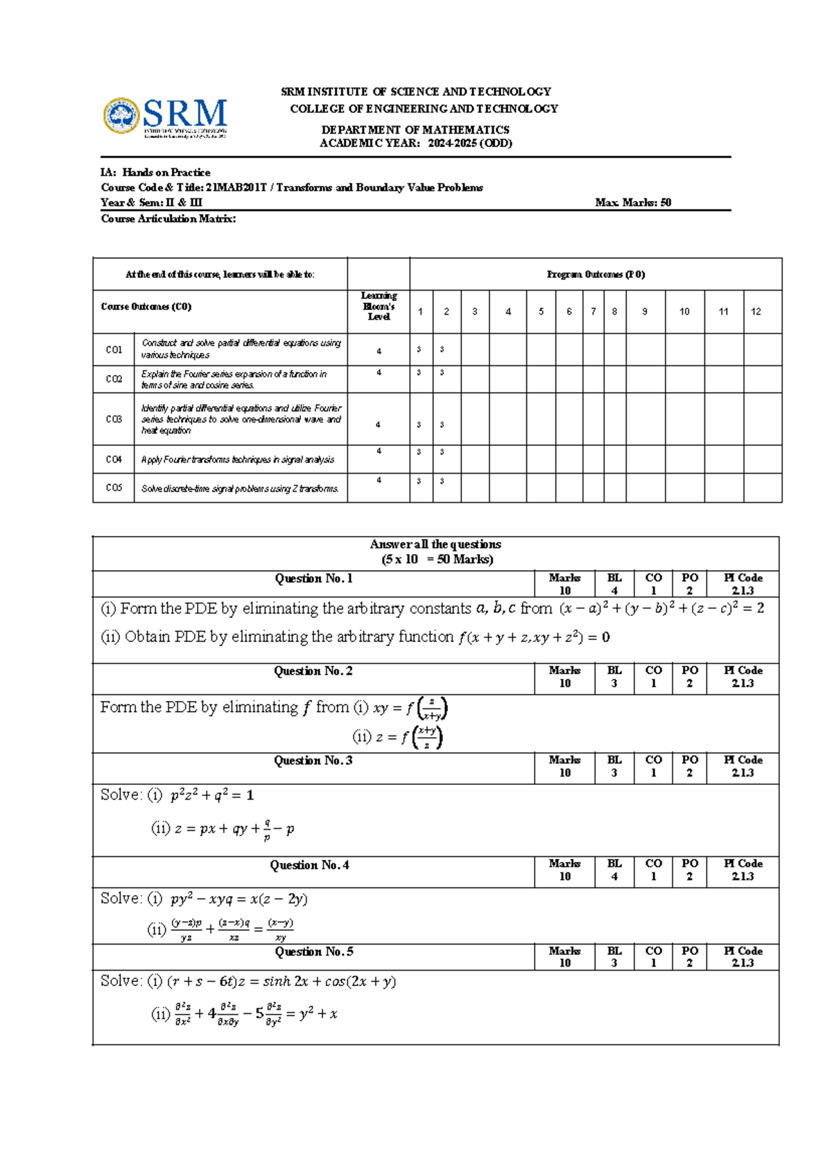 Hands on practice -Non CSE - SRM INSTITUTE OF SCIENCE AND TECHNOLOGY ...