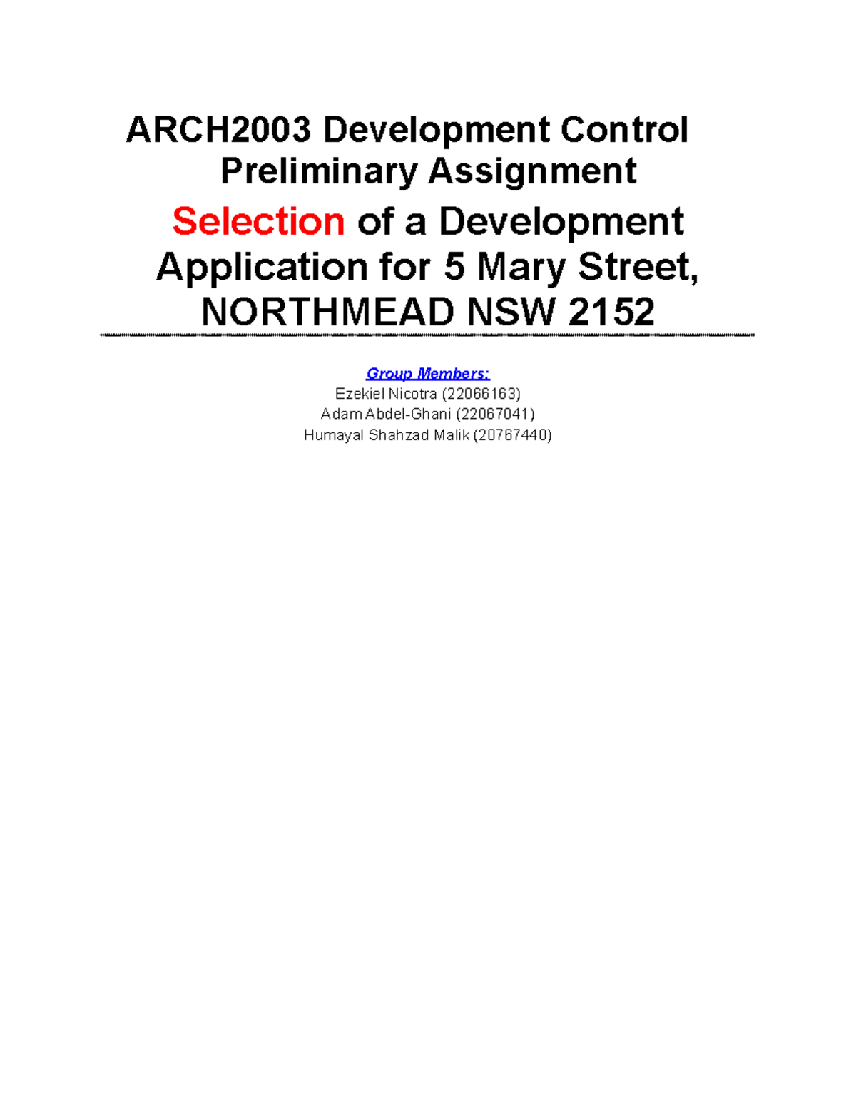 ARCH2003 Development Control Preliminary Assignment - ARCH2003 Development Control Preliminary ...
