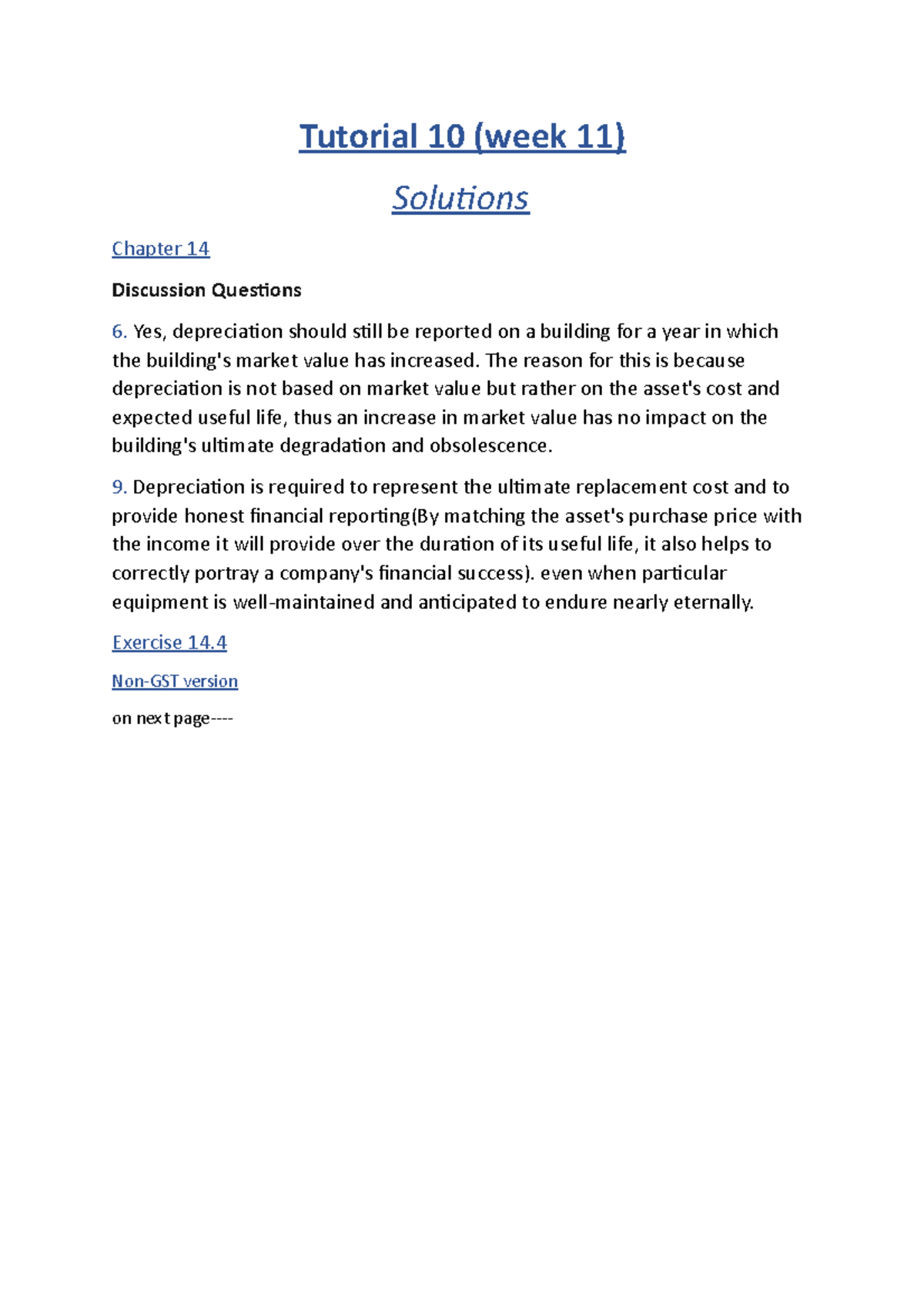 Tutorial 10 accounts - Tutorial 10 (week 11) Solutions Chapter 14 Discussion Questions Yes ...