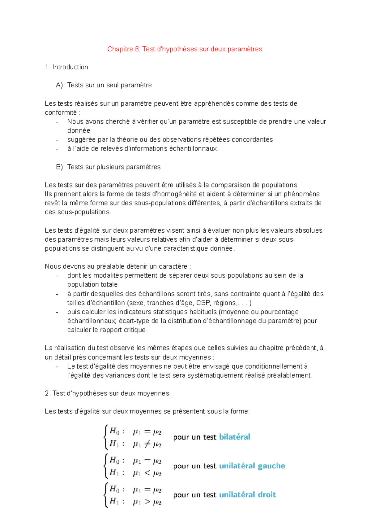 Chapitre 6 Test d’hypothèses sur deux paramètres - Chapitre 6: Test d ...