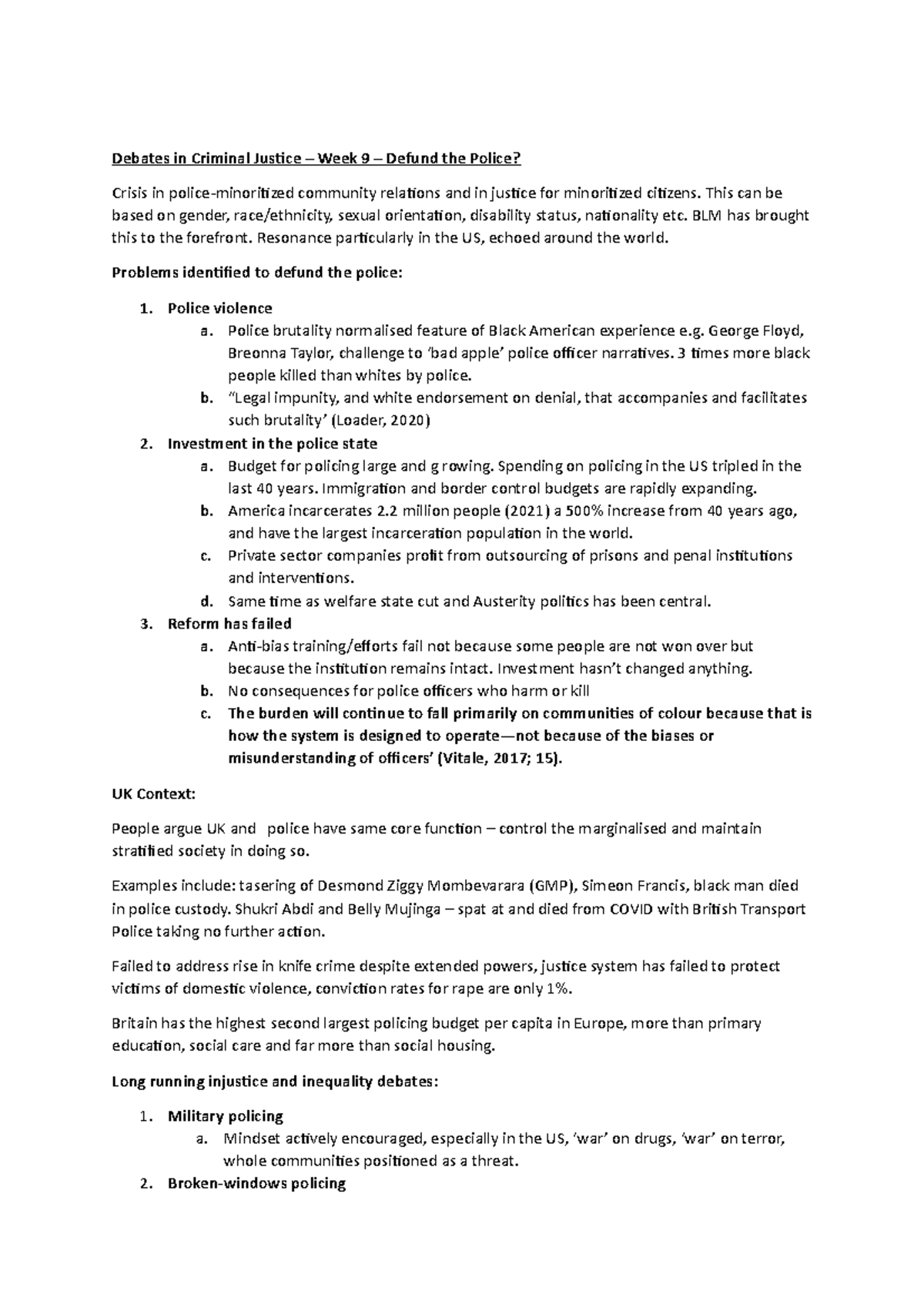 Defund the Police seminar - Debates in Criminal Justice – Week 9 ...