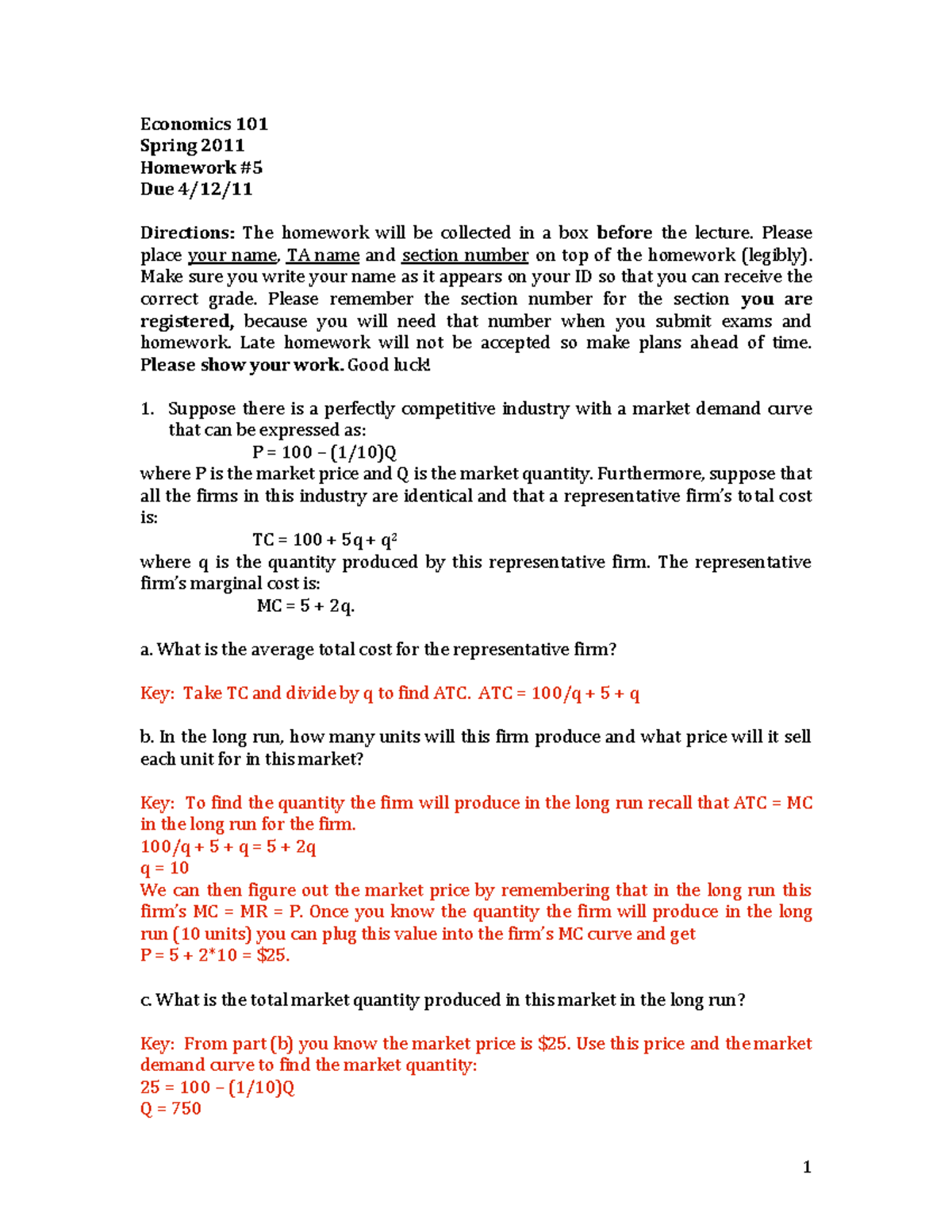 MC, TC, ETC - Cost of production - Economics 101 Spring 2011 Homework ...