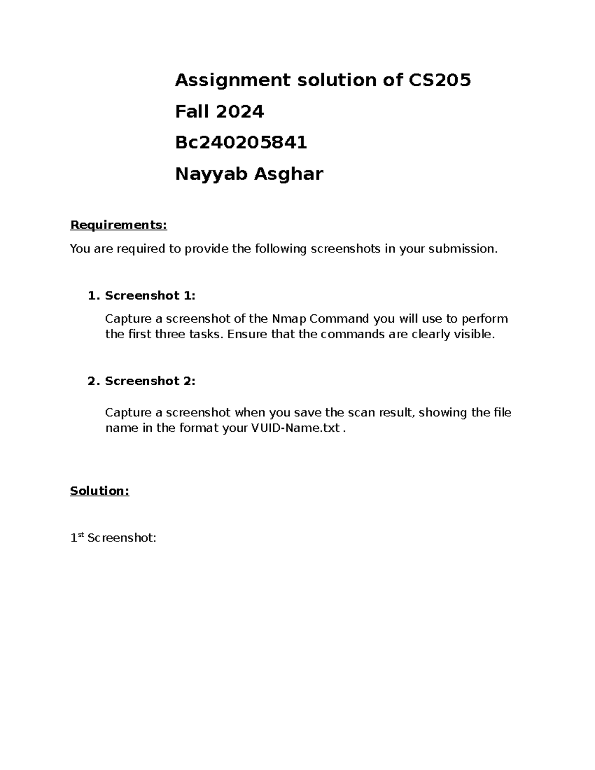 Fall 2024 CS205 1 BC240205841 - Assignment solution of CS Fall 2024 Bc Nayyab Asghar ...