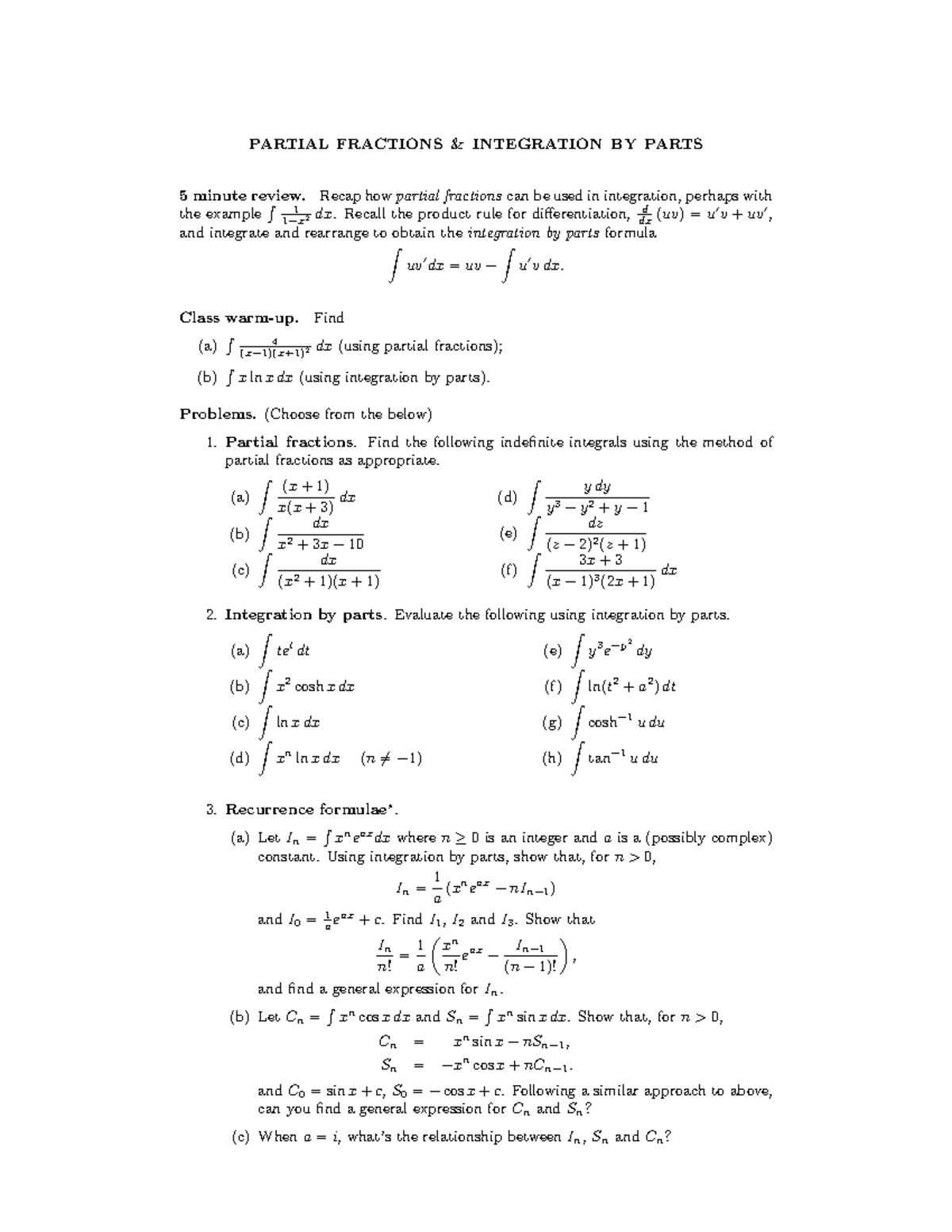 Partial Fractions and Integration by parts - PARTIAL FRACTIONS ...