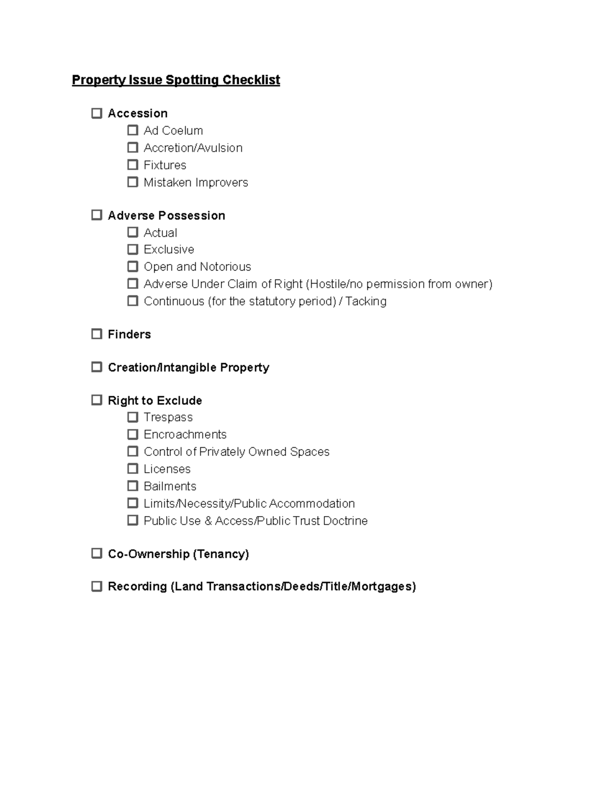 Property Checklist (1) - Property Issue Spotting Checklist Accession Ad ...