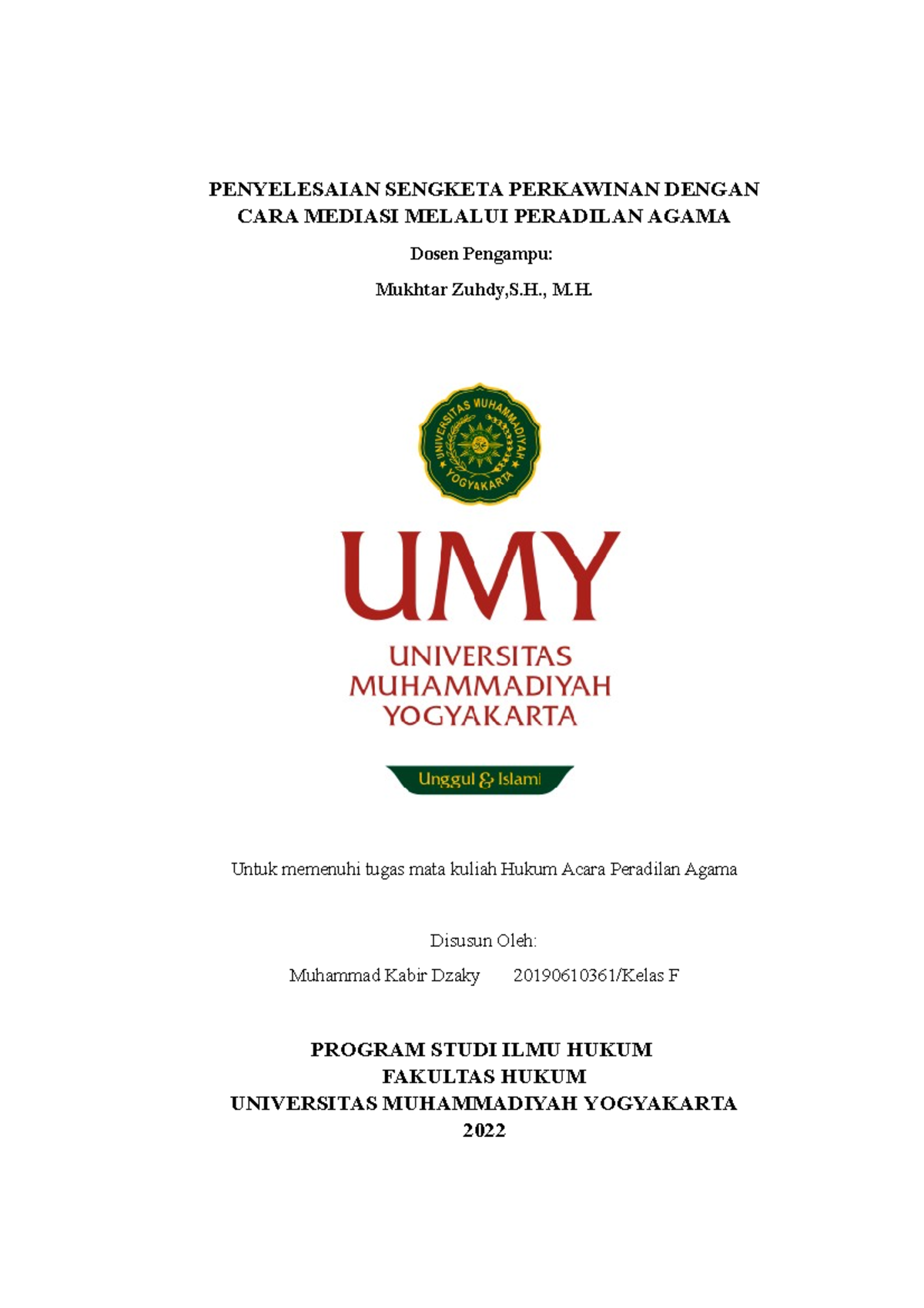 Paper Makalah Hk. Acara Peradilan Agama (F) Muhammad Kabir Dzaky 2019 ...