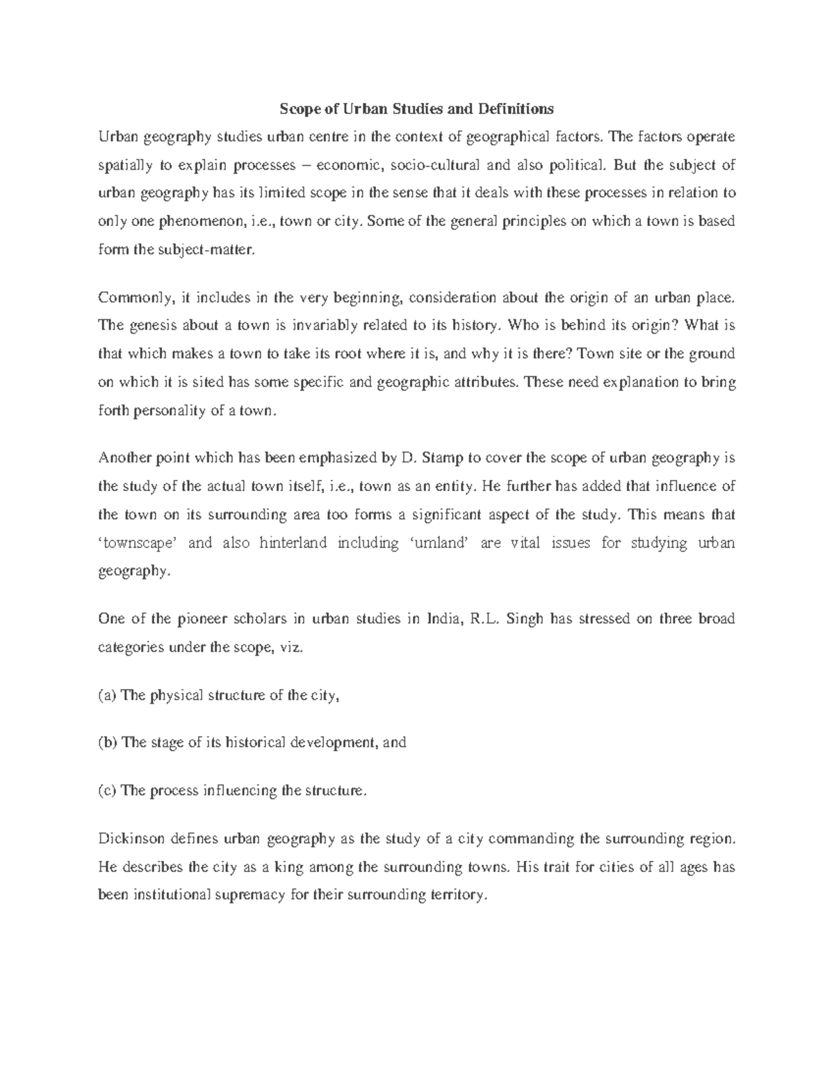 Unit 1 scope - Scope of Urban Studies and Definitions Urban geography ...
