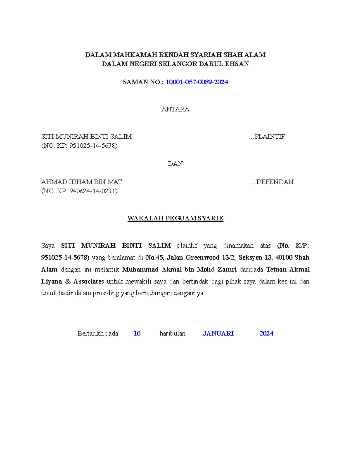 FIRM 3 - 7G - TA’LIQ Divorce Petition - DALAM MAHKAMAH RENDAH SYARIAH ...