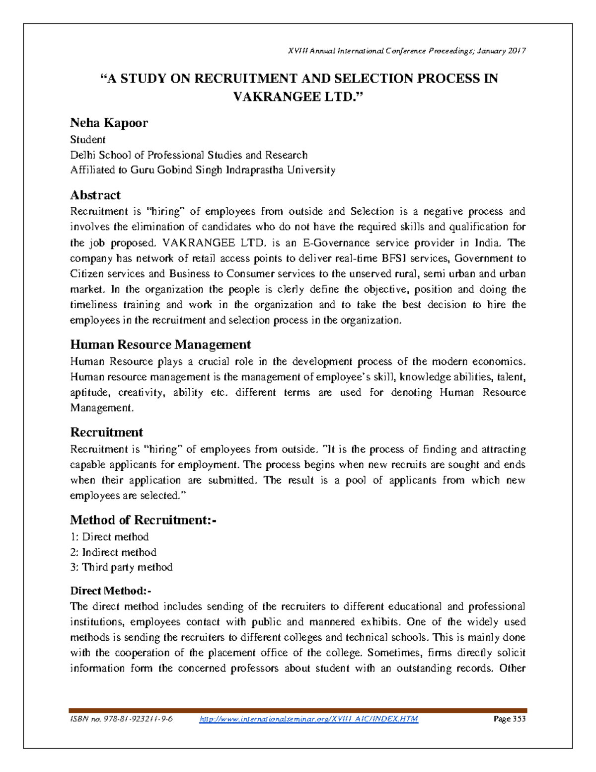 Neha 16 - MBA -HR RECURITMENT AND SELECTION REPORT - “A STUDY ON ...