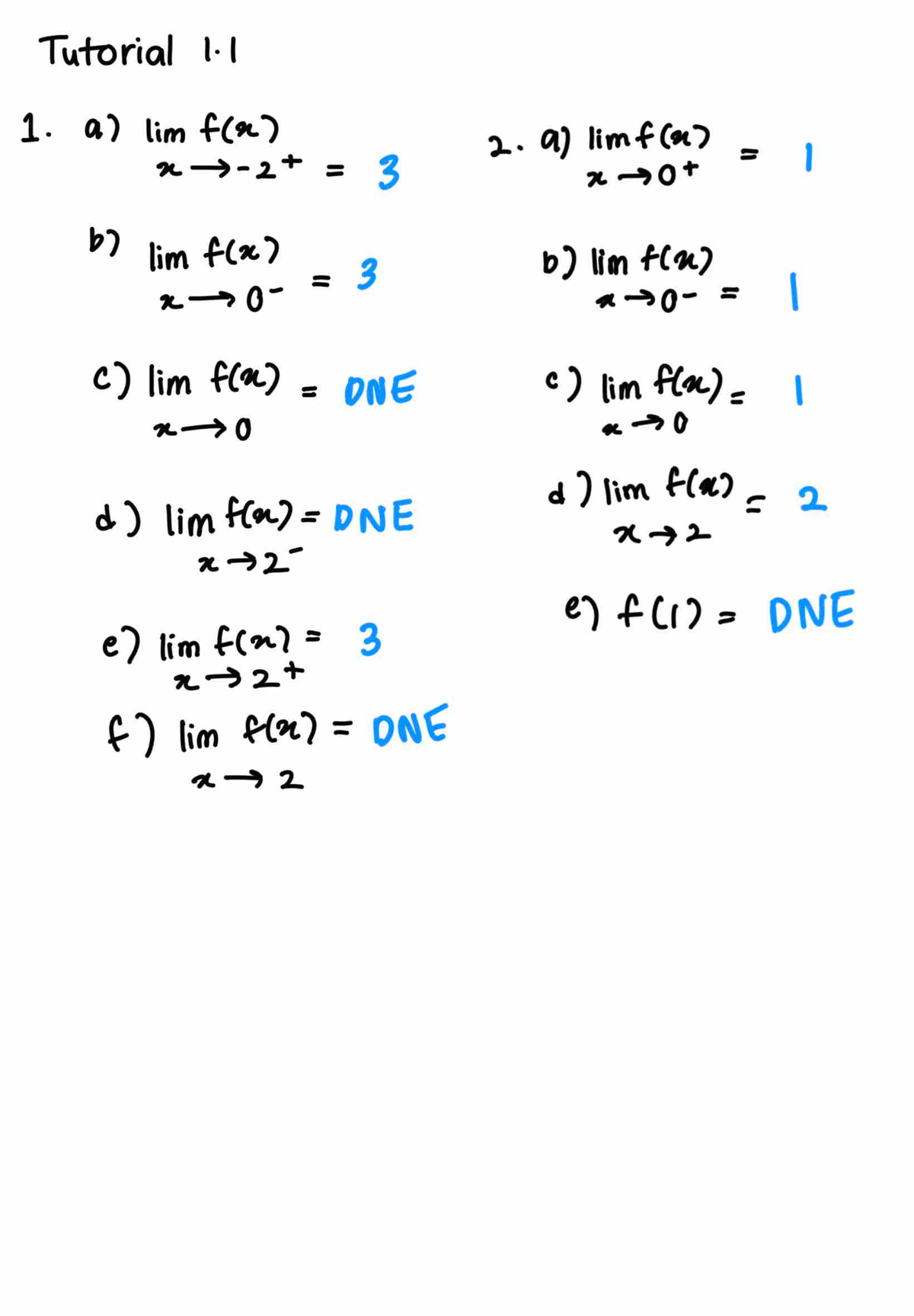 MAT183 Tutorial 1 - math limit 2 - Computer Science - Studocu