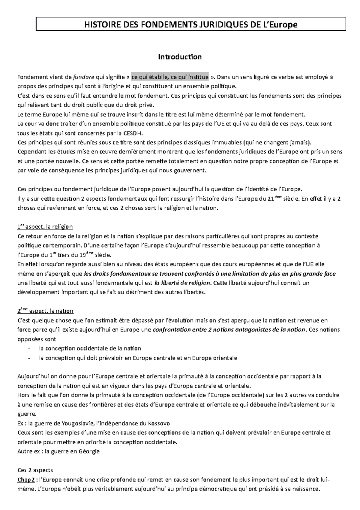 Ancien Cours Histoiredesfond - HISTOIRE DES FONDEMENTS JURIDIQUES DE L’Europe Introduction ...