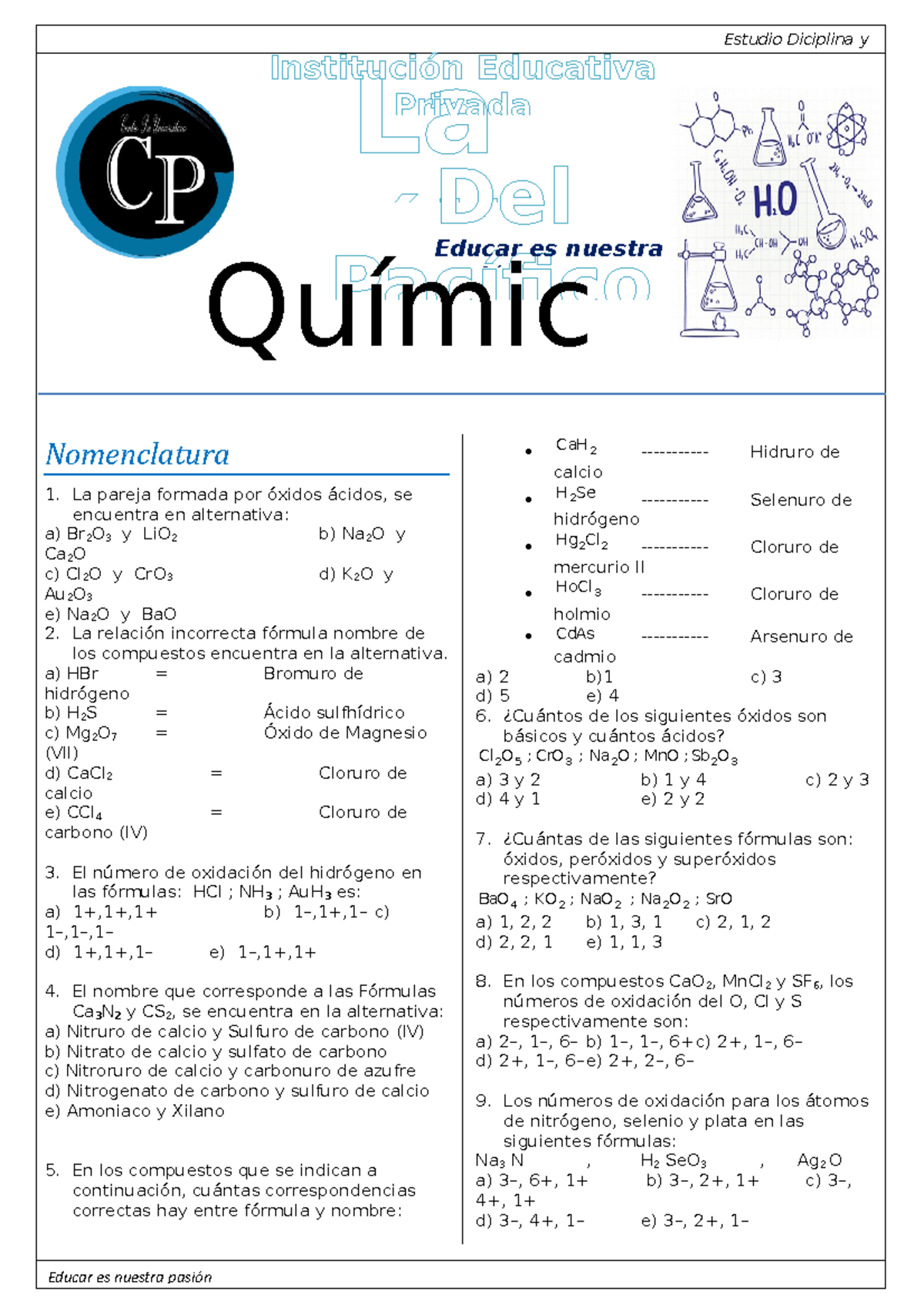 Quimica ficha 1 5to - dfgfdg - Nomenclatura La pareja formada por ...