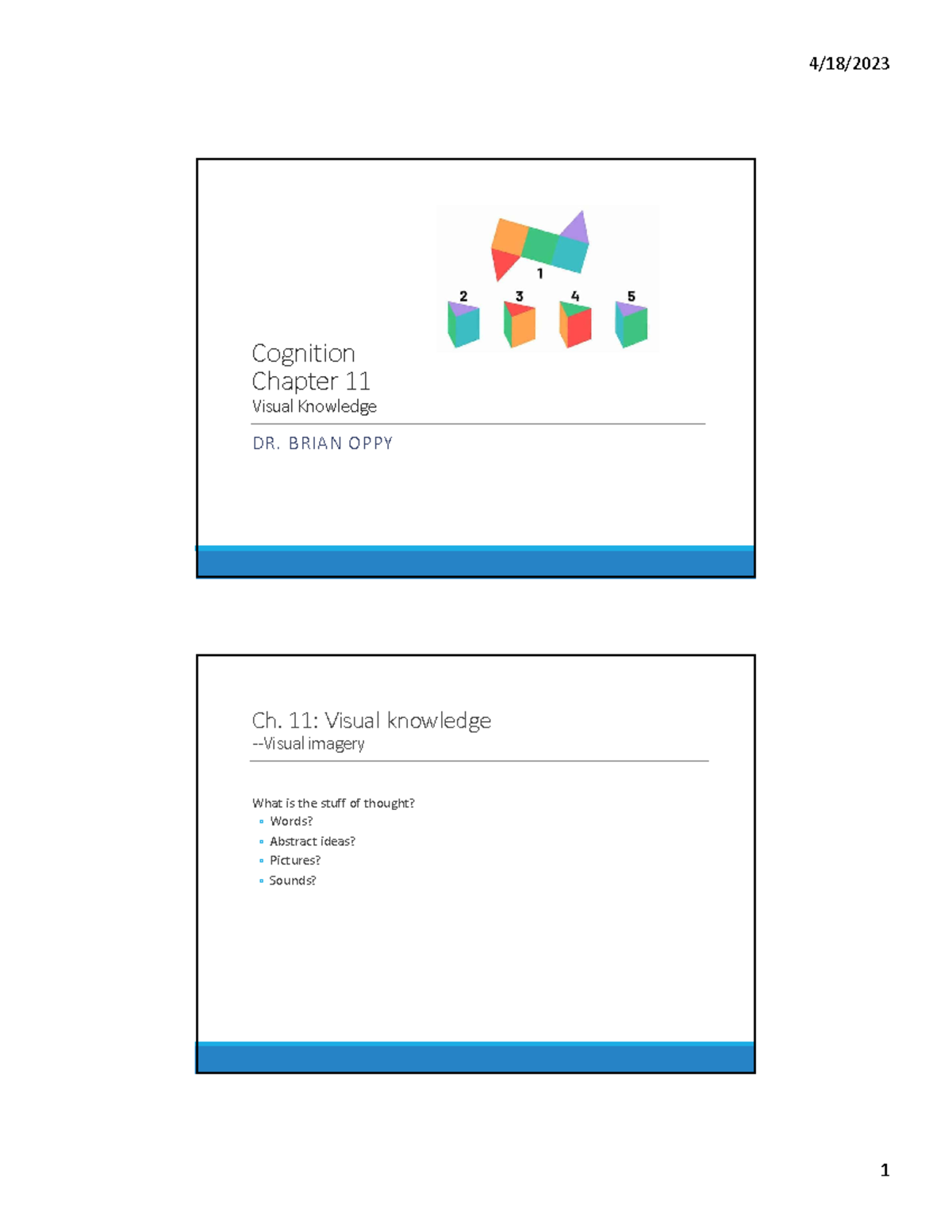 Lecture Notes Chapter 11 Visual Knowledge - Cognition Chapter 11 Visual ...