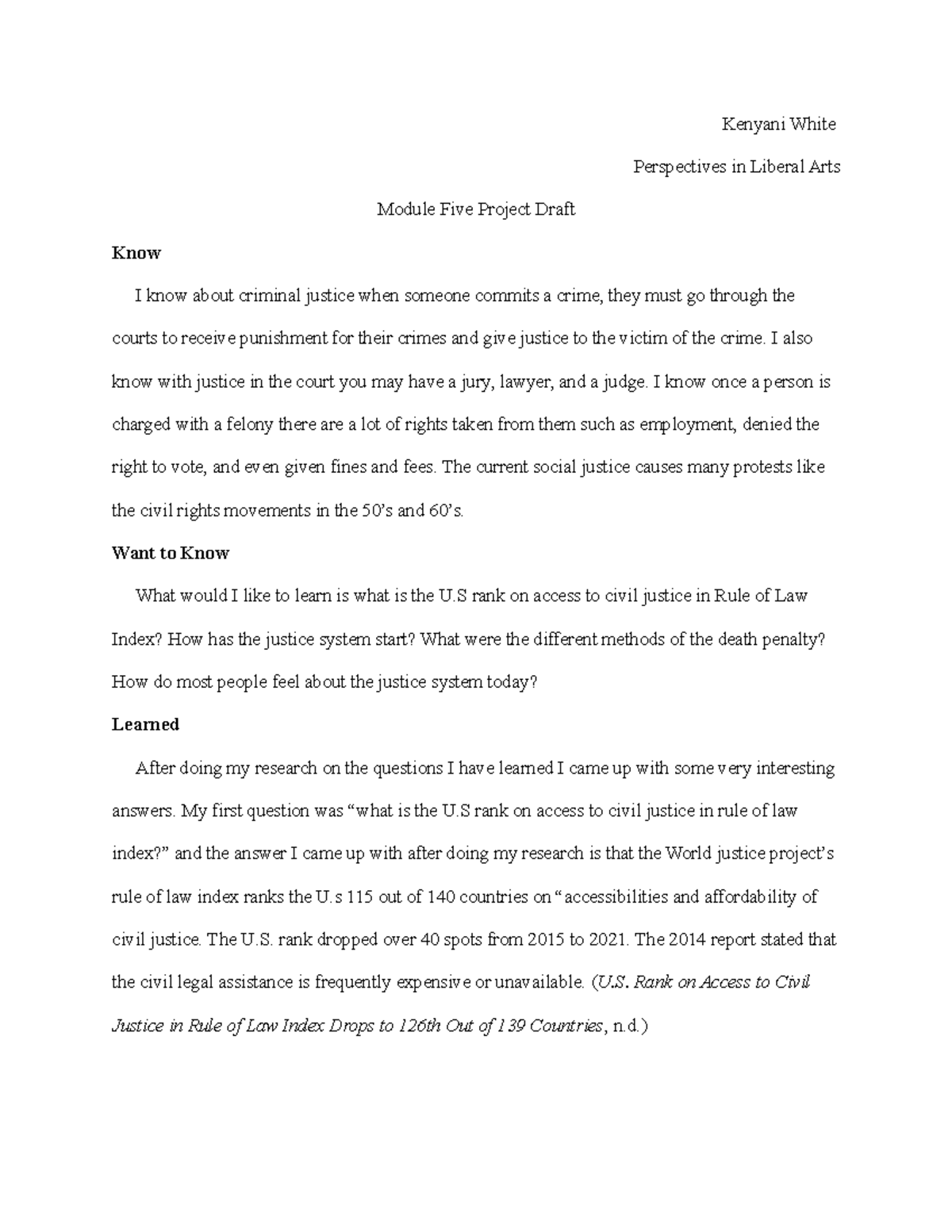 Module 5 Project Draft - Kenyani White Perspectives in Liberal Arts ...