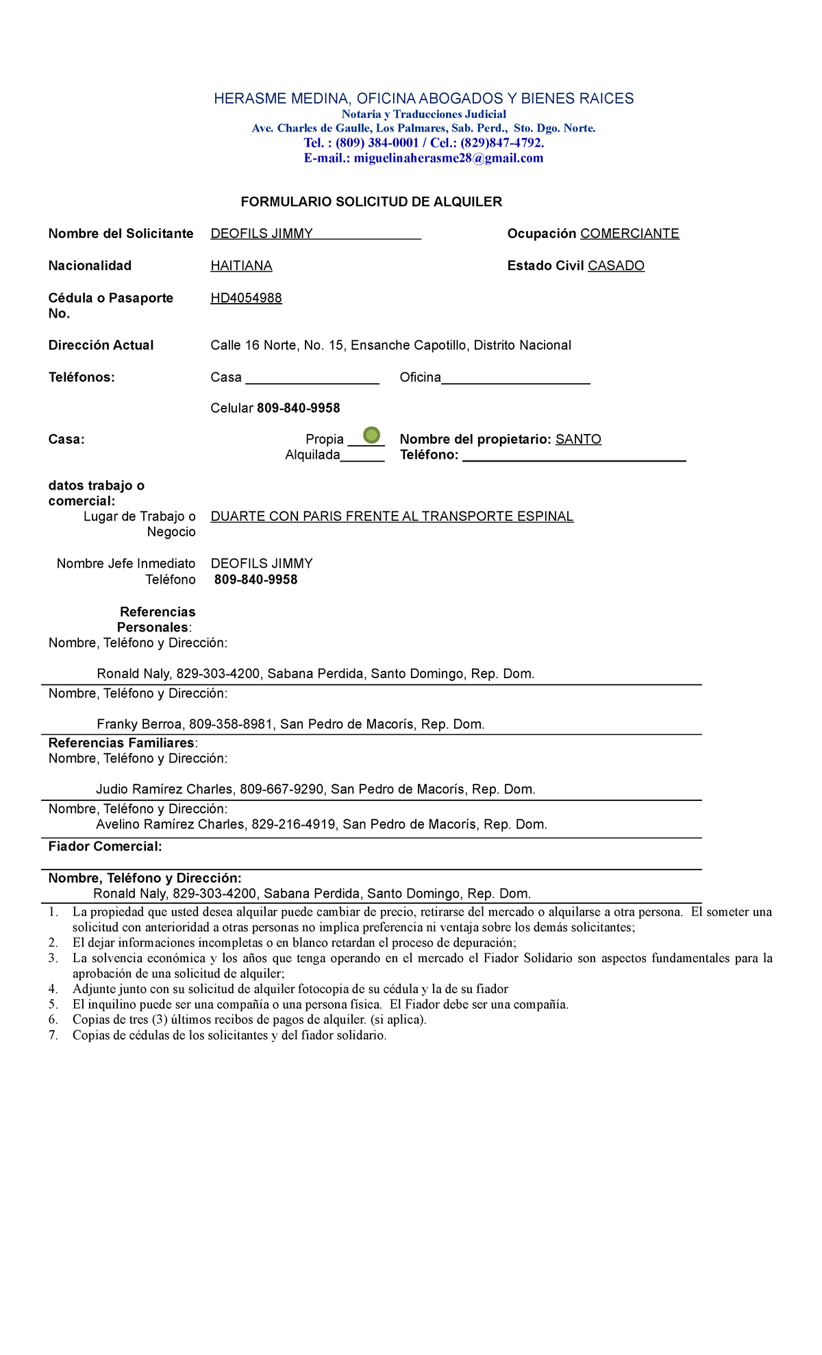 Formulario solicitud de alquiler - HERASME MEDINA, OFICINA ABOGADOS Y ...