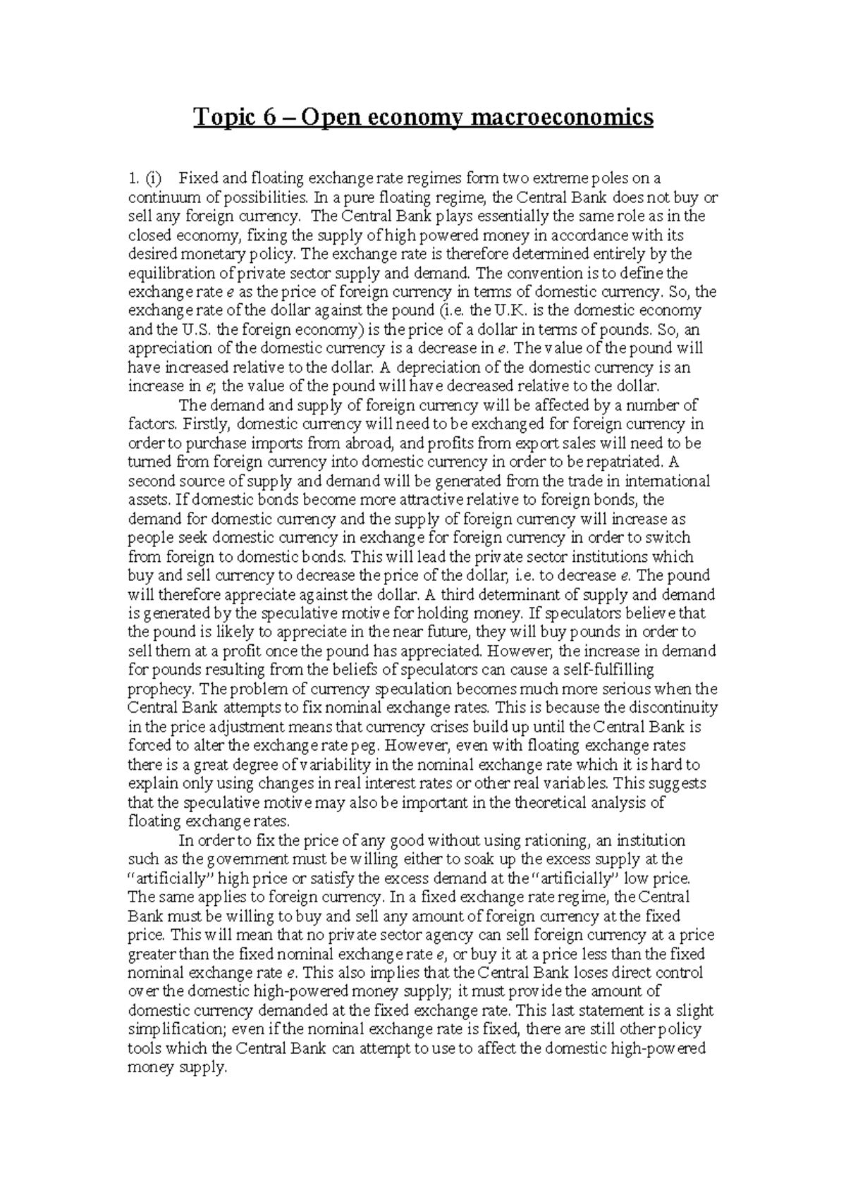 Openeconomy - Note - Topic 6 – Open economy macroeconomics (i) Fixed ...