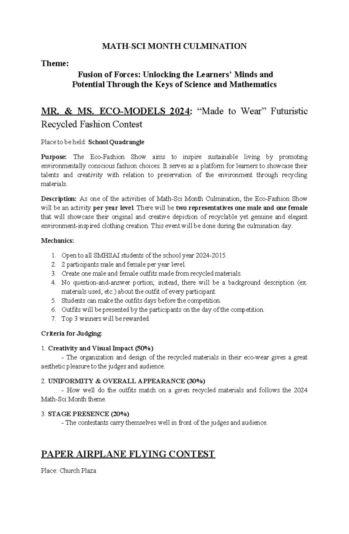 Math Sci Month Culmination - MATH-SCI MONTH CULMINATION Theme: Fusion ...