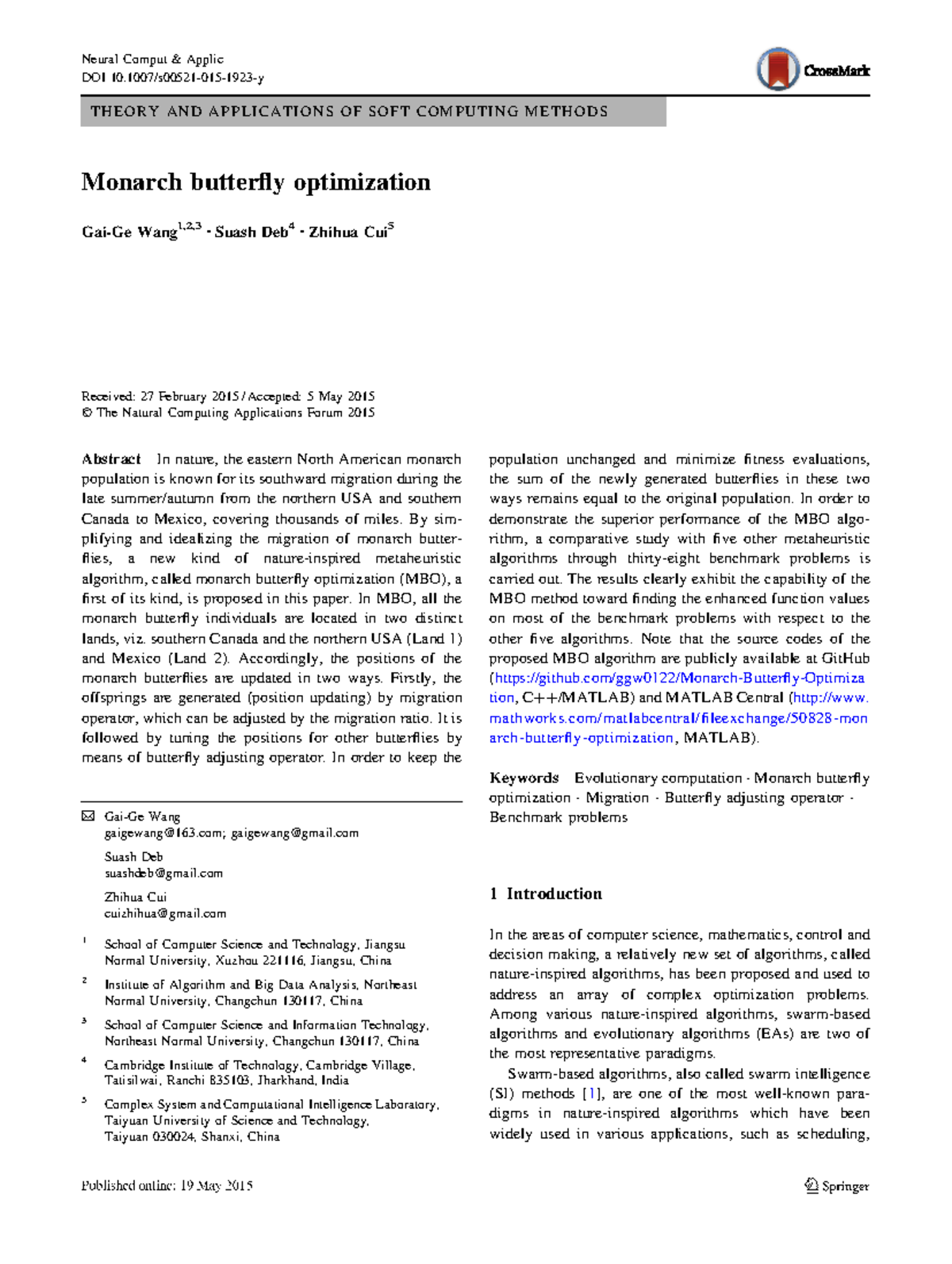 Fardapaper Monarch butterfly optimization - T H E O R Y A N D A P P L I ...