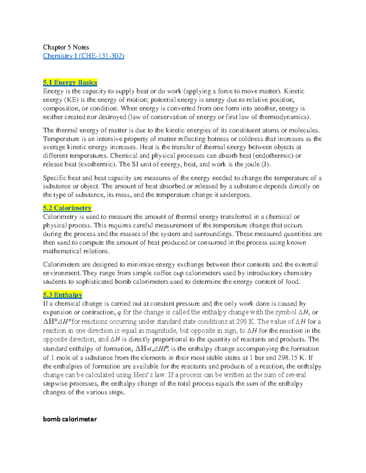 Chapter 5 Notes - Define energy, distinguish types of energy, and ...